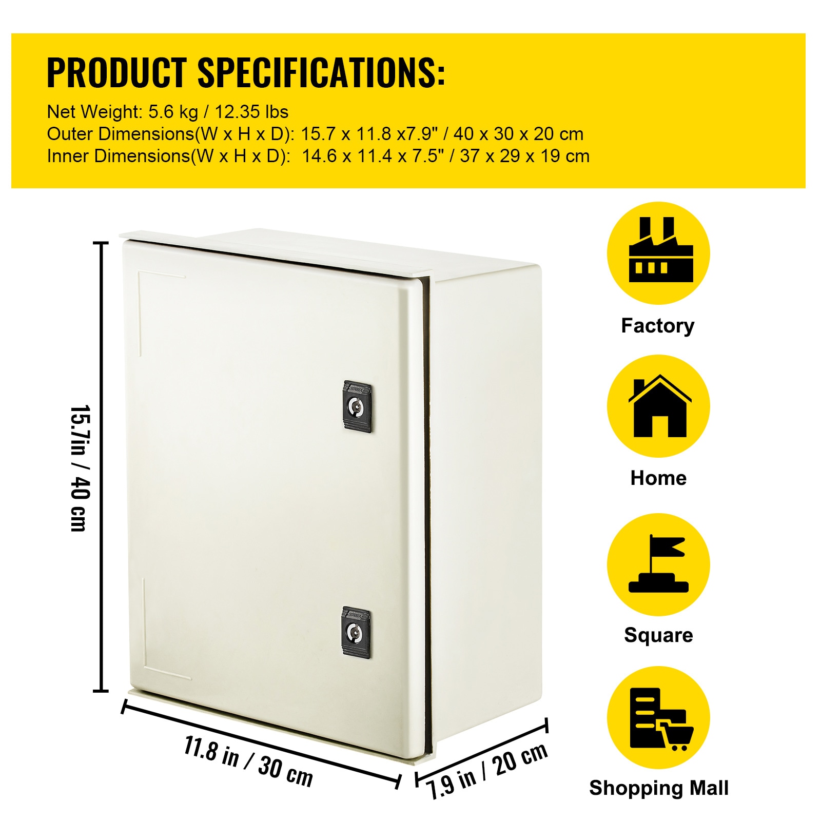 VEVOR NEMA Steel Enclosure 16 x 12 x 8in NEMA 4X Fiberglass Electrical ...