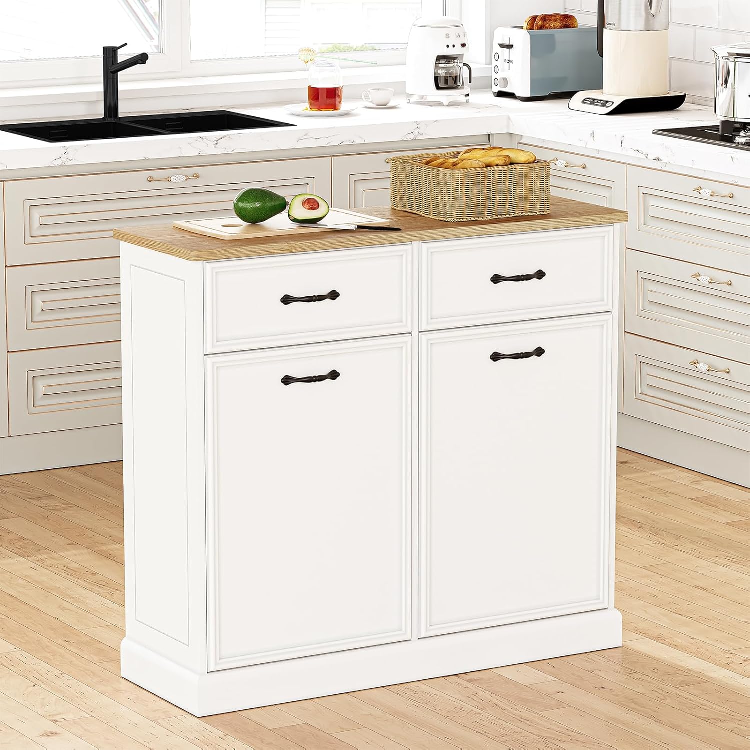 GAOMON Double tilt out trash can cabinet freestanding hidden garbage ...