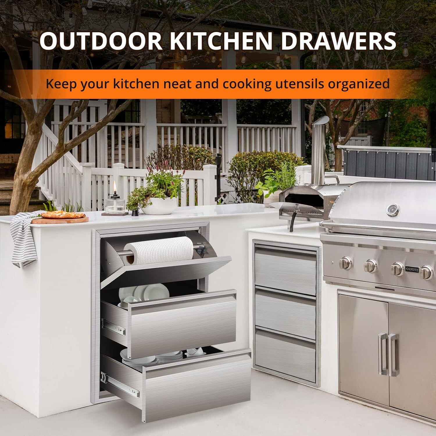 Qeetex Durable Stainless Steel Outdoor Kitchen Drawers with Paper Towel ...