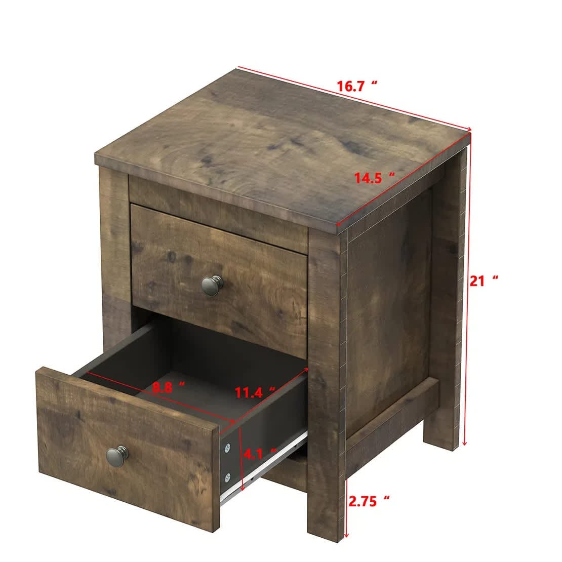 Vynxaria Antique Walnut Farmhouse Nightstand Set of 2 with Retro Design ...