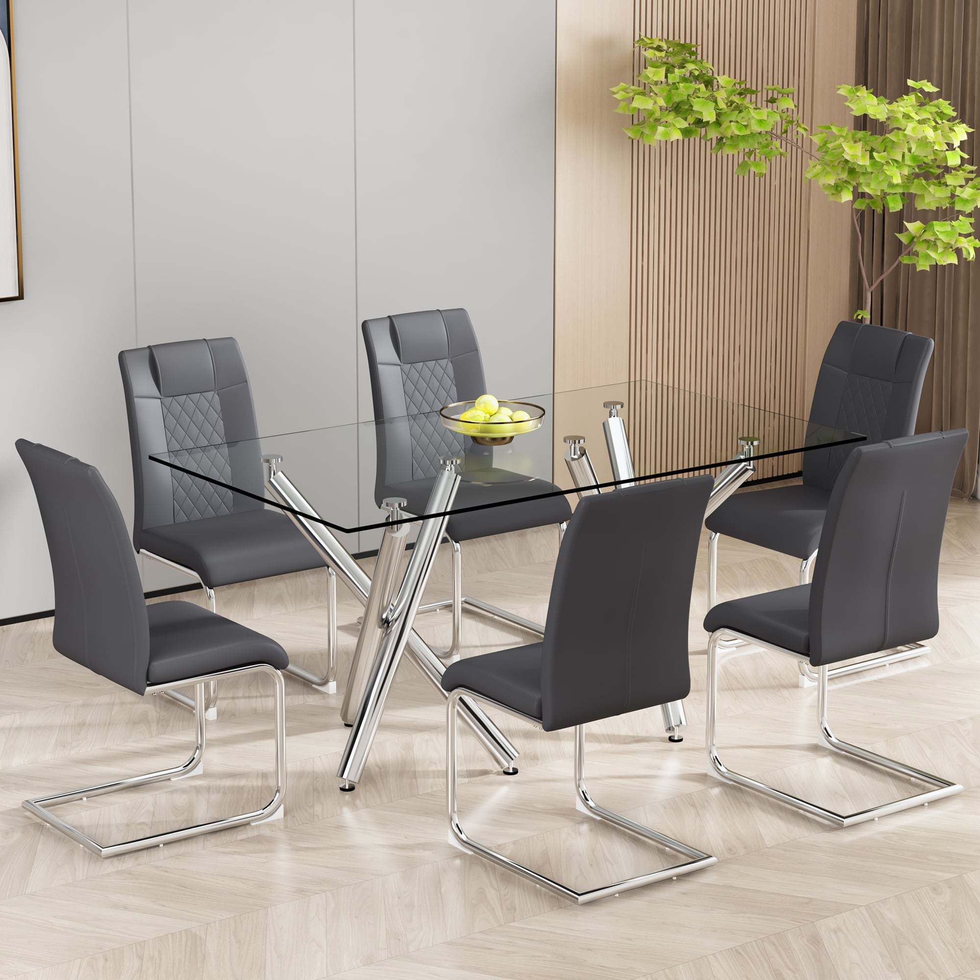 LOVMOR Modern Dining Chairs with Faux Leather Padded Seat Dining Living ...