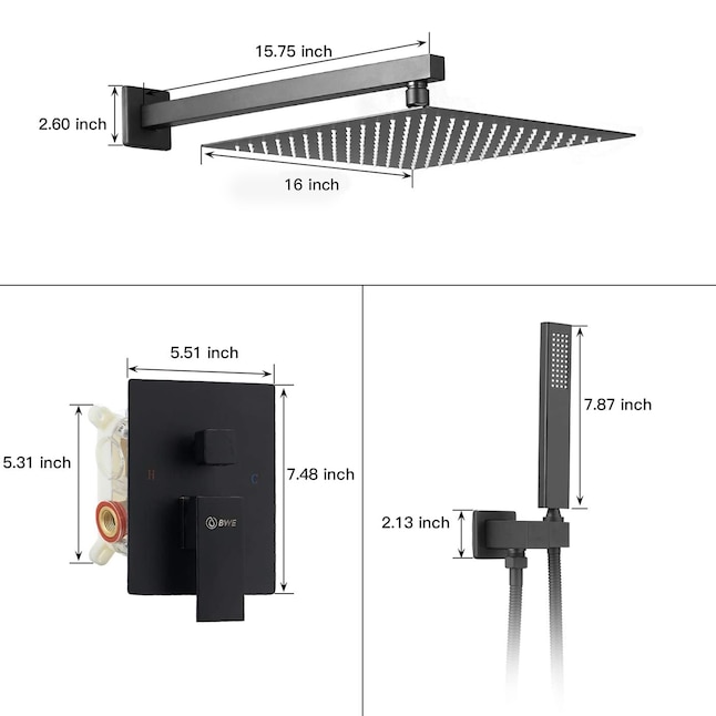 Bwe A 95016 Shower Faucet Matte Black 1 Handle Multi Function Square