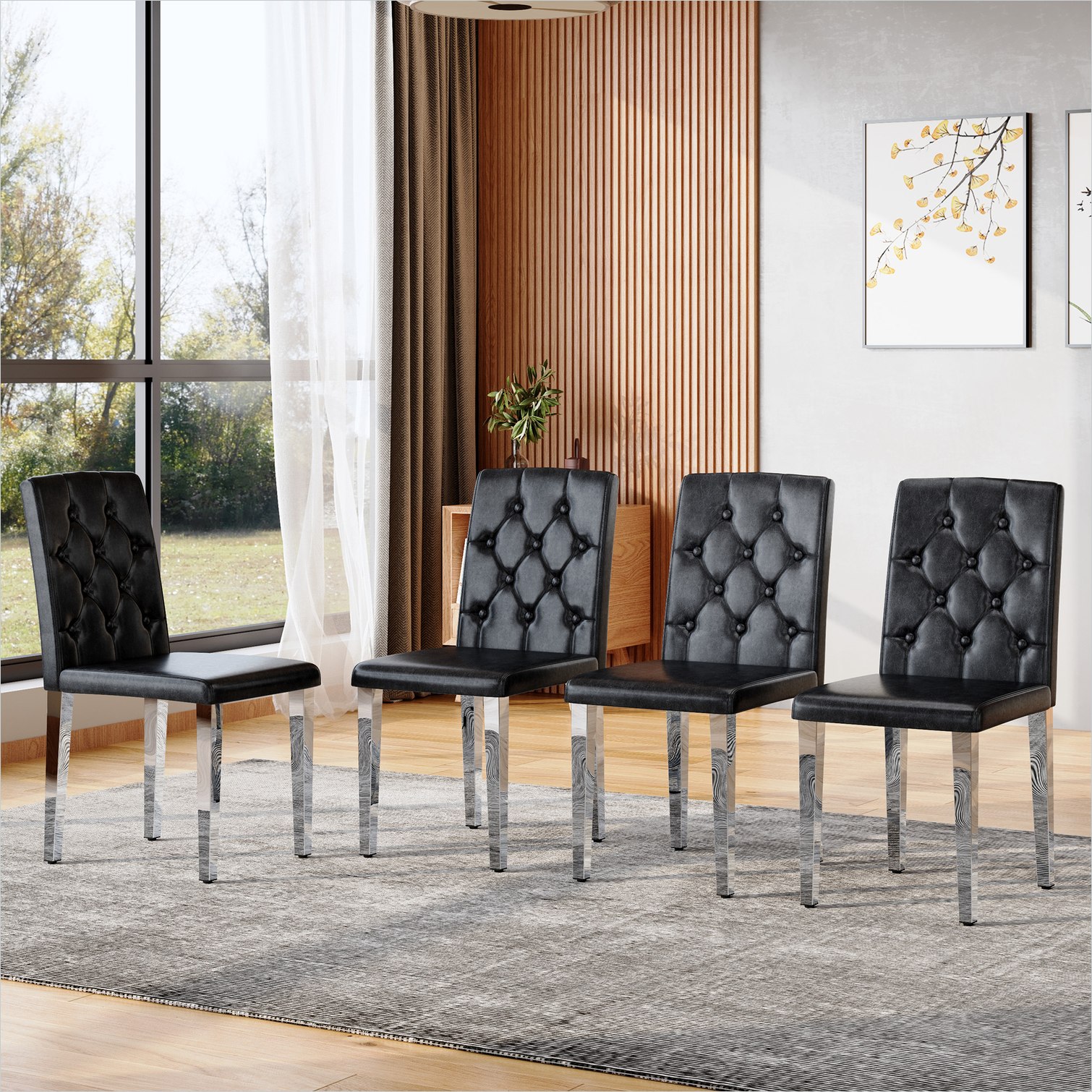 Naturefalls Set of 4 black PU leather dining chairs with buckle ...