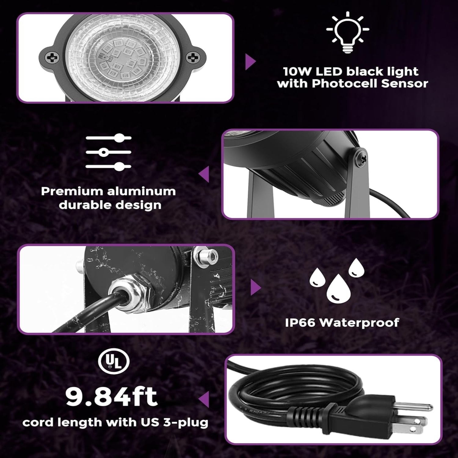 DORESshop UV Purple Black Light Spotlight Outdoor 10W with Dusk to Dawn ...