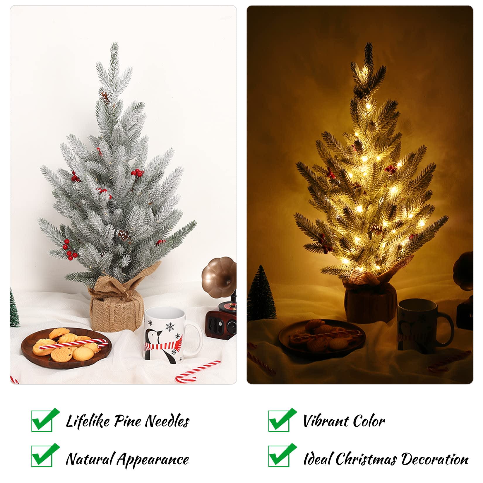 Qeetex 2 Ft Table Top Christmas Tree 24 Inch Artificial Small Christmas ...