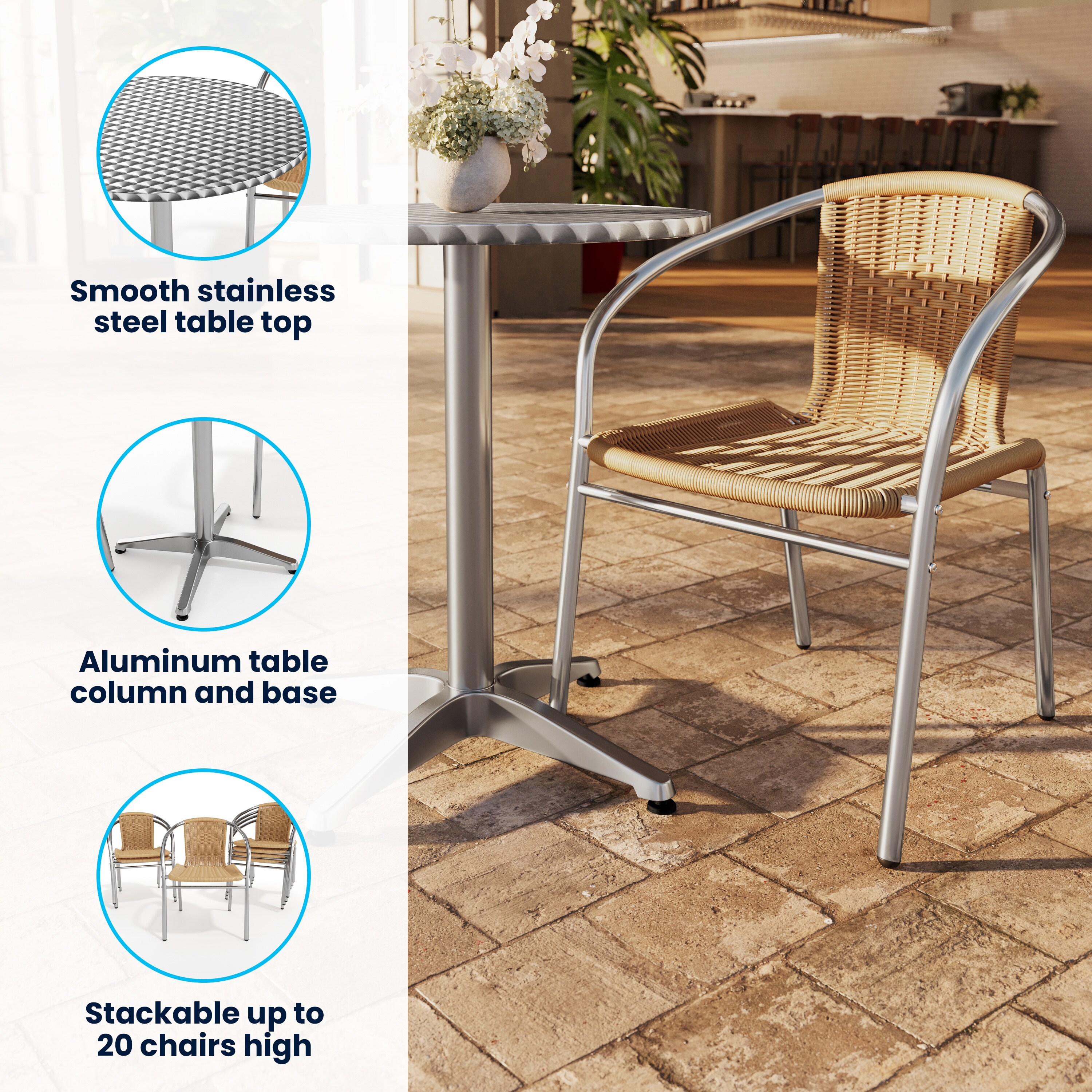 Flash Furniture Lila 31.5-in Round Aluminum Indoor-Outdoor Table Set ...