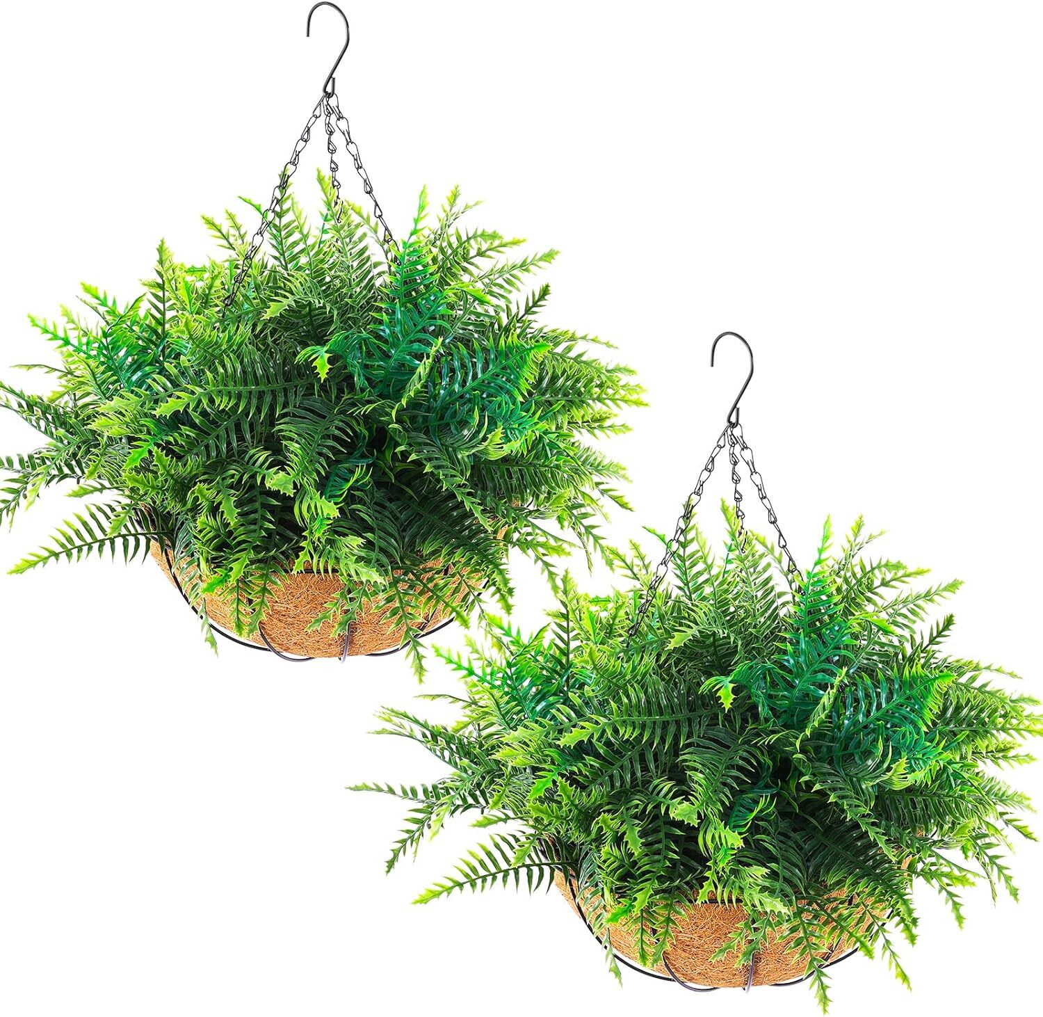 Qeetex 2 Set Artificial Hanging Plants Outdoor Fake Hanging Ferns ...