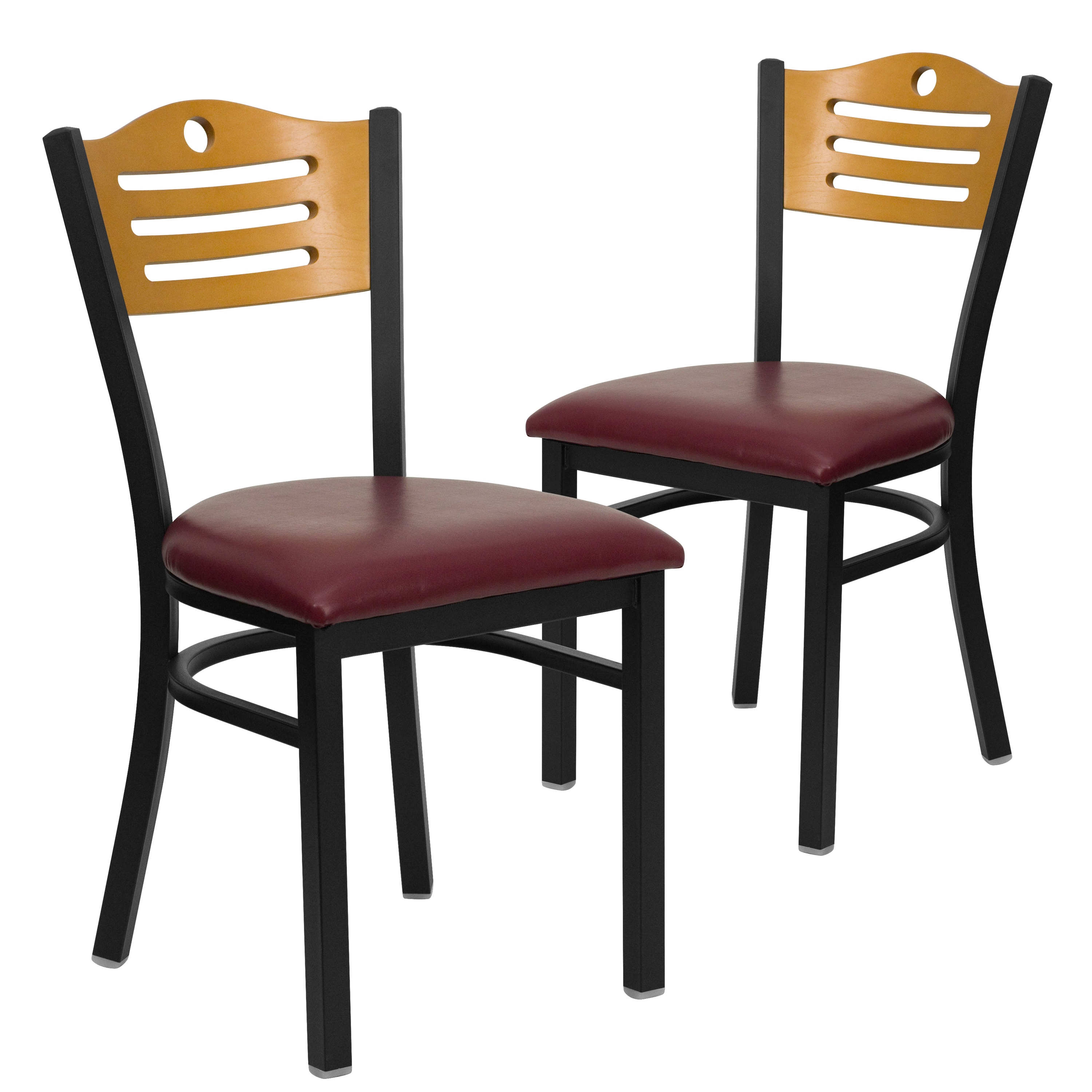 Emma + Oliver 2 Pack Black Slat Back Metal Restaurant Chair - Natural ...