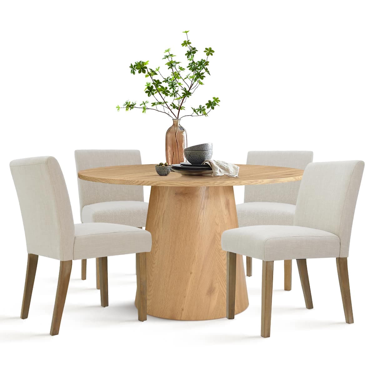 Maison Boucle 5 Piece Dining Table Set,46 Inch Oak Pedestal Table and 4 ...