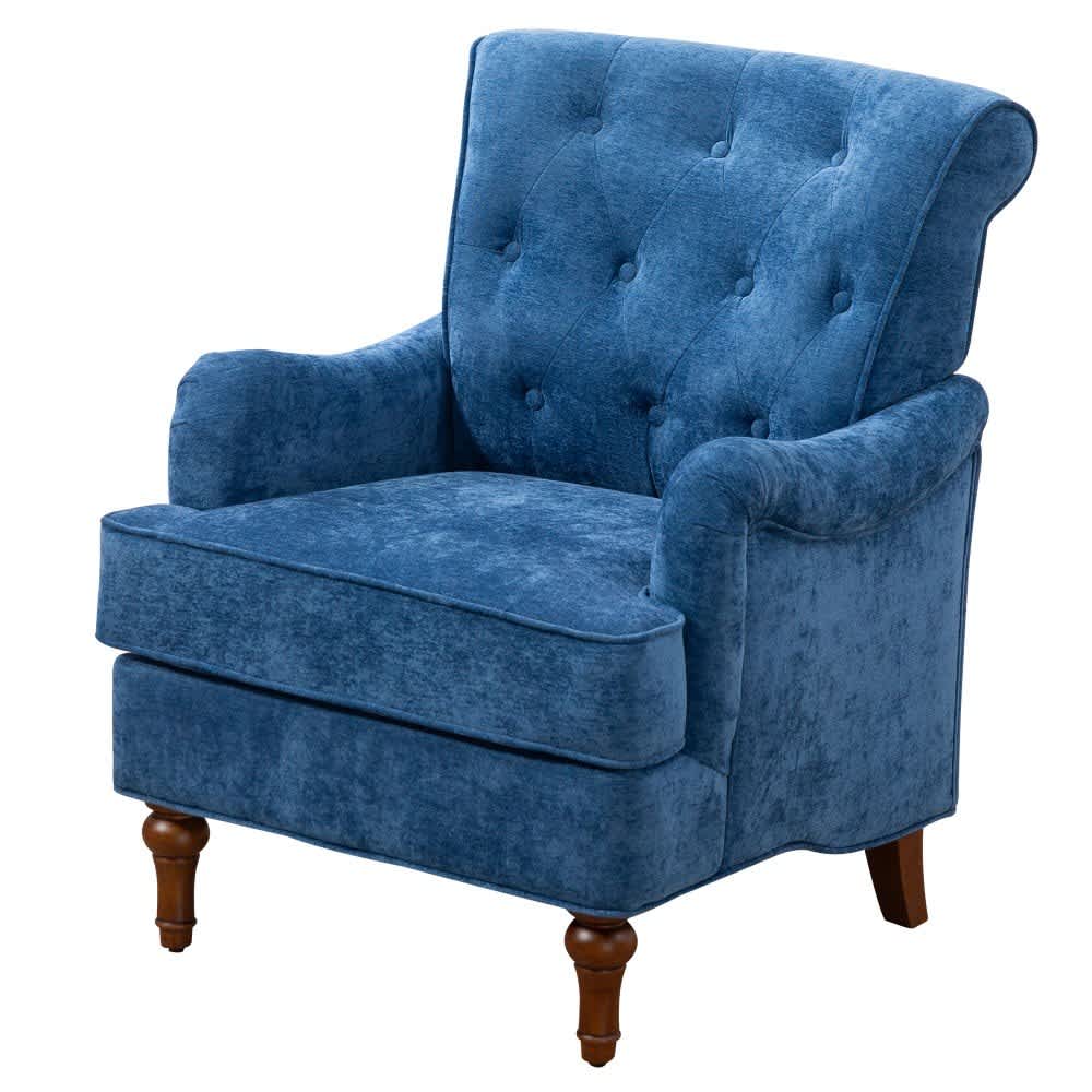 Coolbibila Light Blue Chenille Fabric Accent Chair with Retro Wooden ...