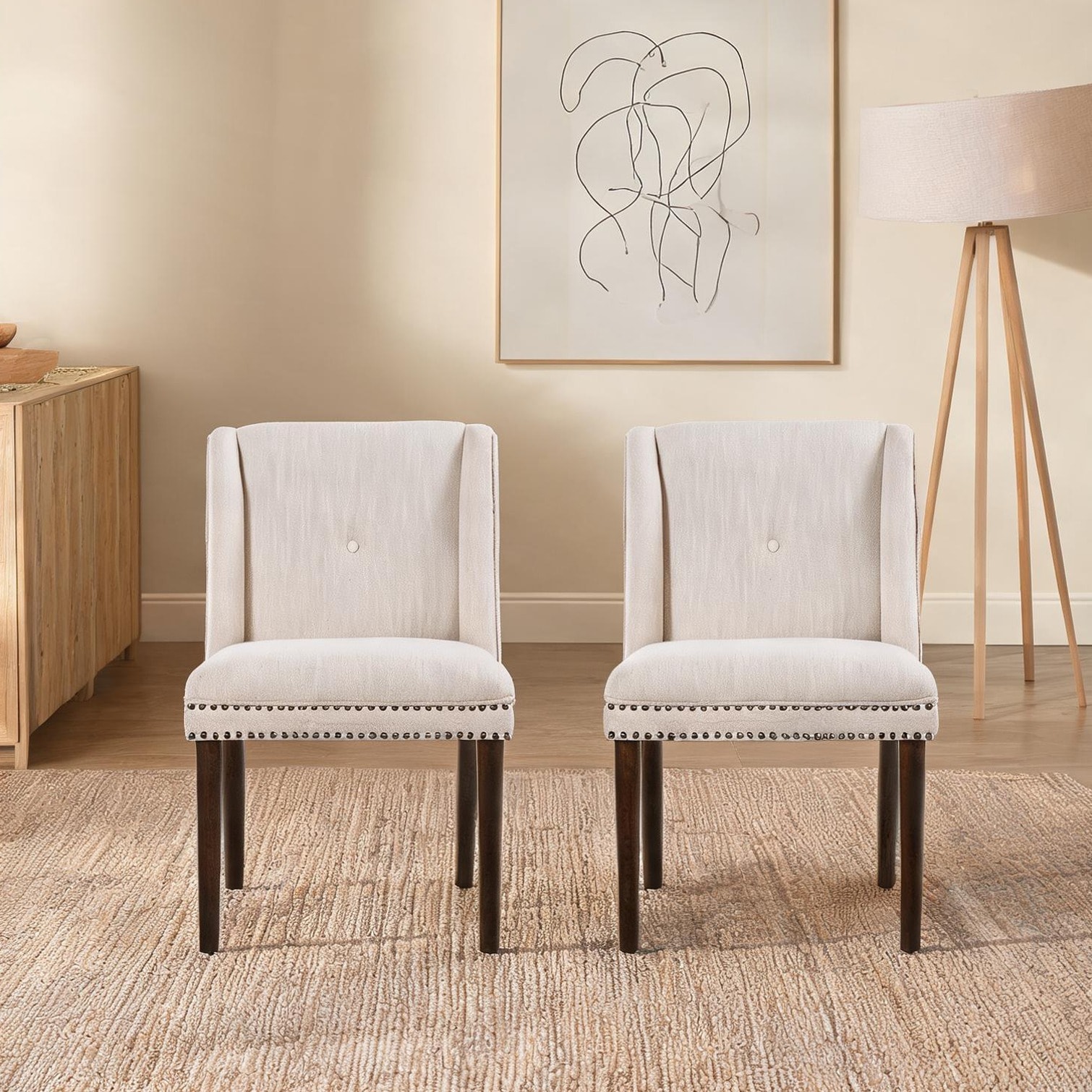 Watnature Set of 2 Upholstered Dining Chairs with Rubber Wood Legs ...