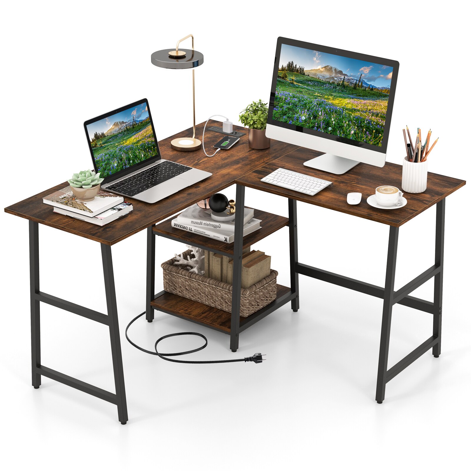 Fenbeli L Shaped Home Office Computer Desk with Large Workspace and ...