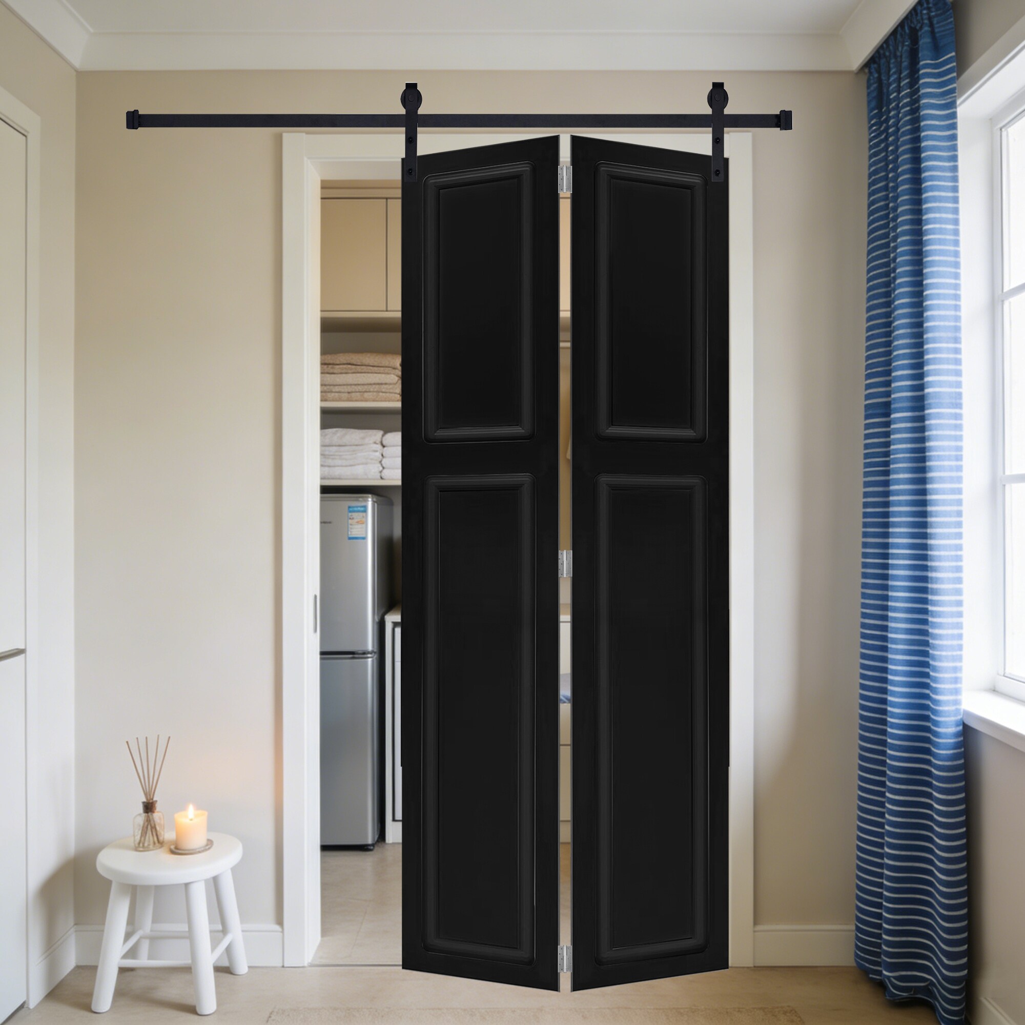 Wooakway 2-panel bi-fold 80 in.X42 in. MDF black walnut Barn Sliding ...