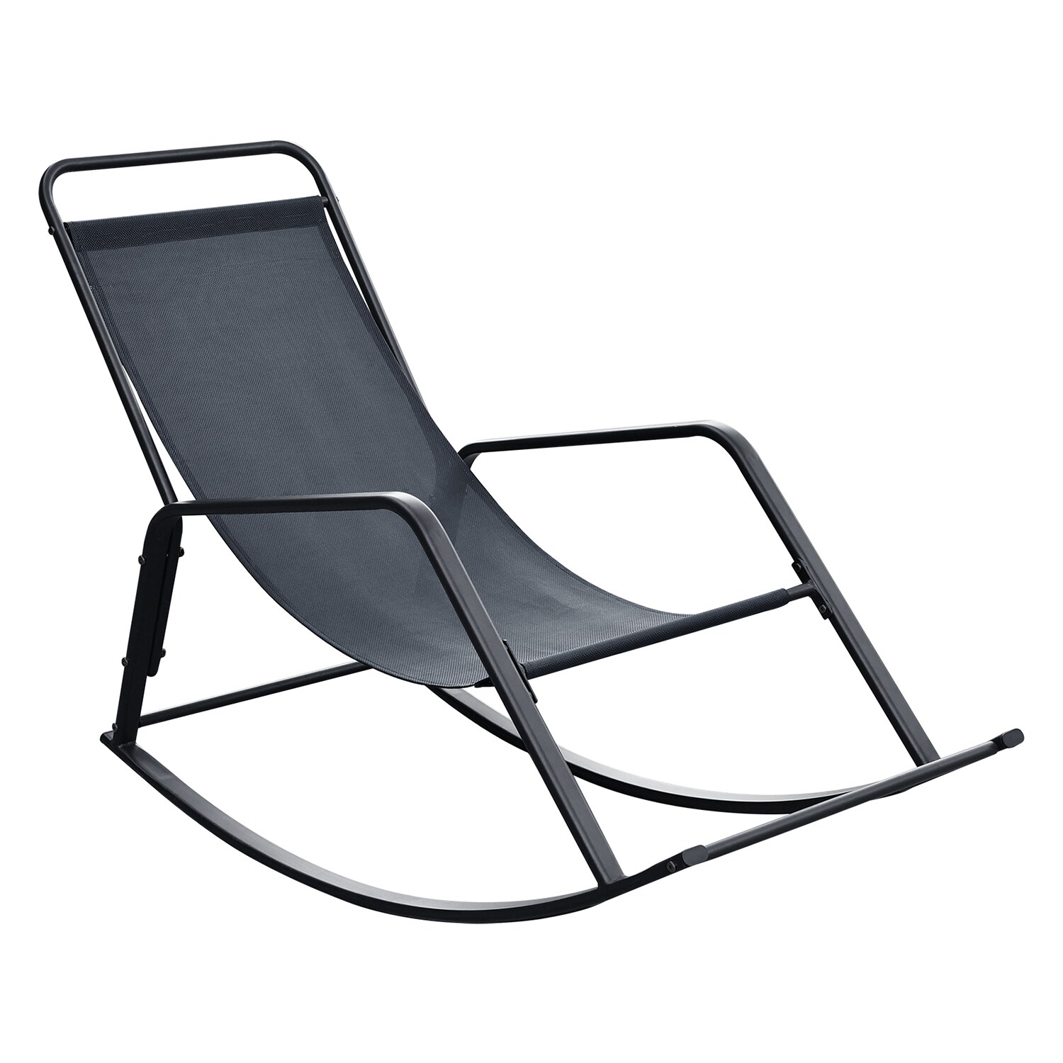 GZMR Rocking Chair with Padded Cushions and Pillow Black Steel Frame ...