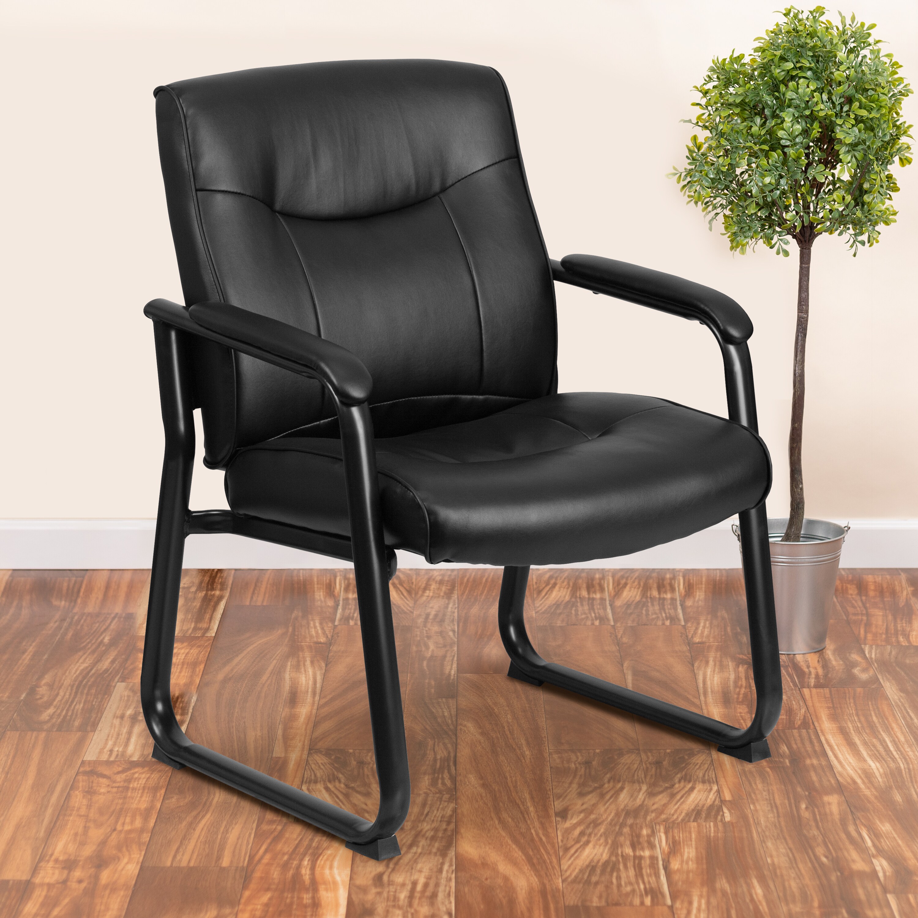 Emma + Oliver 500 lb Big and Tall Black LeatherSoft Side Chair with ...