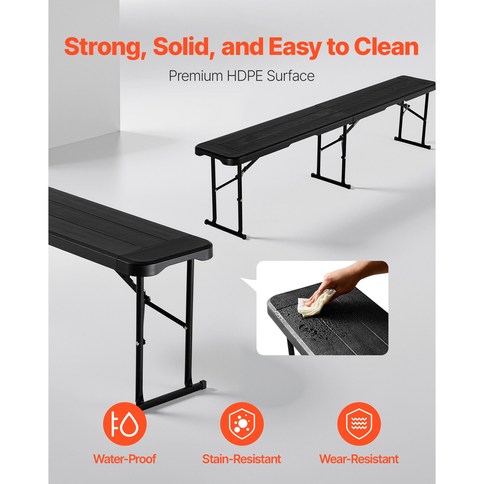 Mecale 6-ft Plastic Folding Bench HDPE Portable Indoor Outdoor Picnic ...