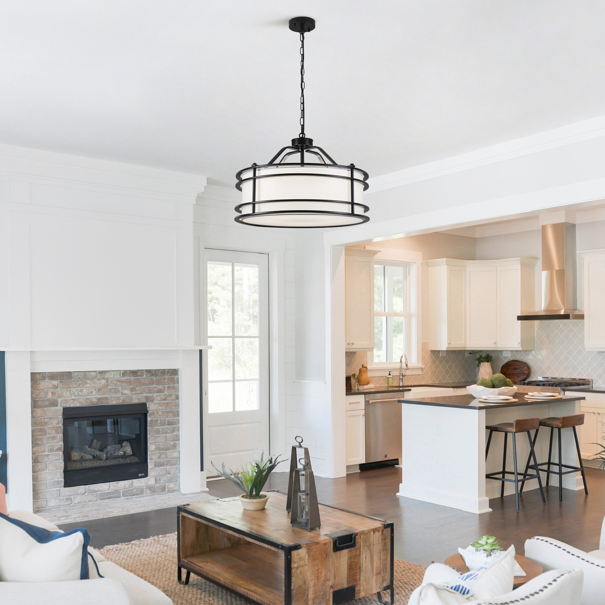 Zjvaive 21.65-Inch Farmhouse 5-Light Matte Black Metal Drum Chandelier ...