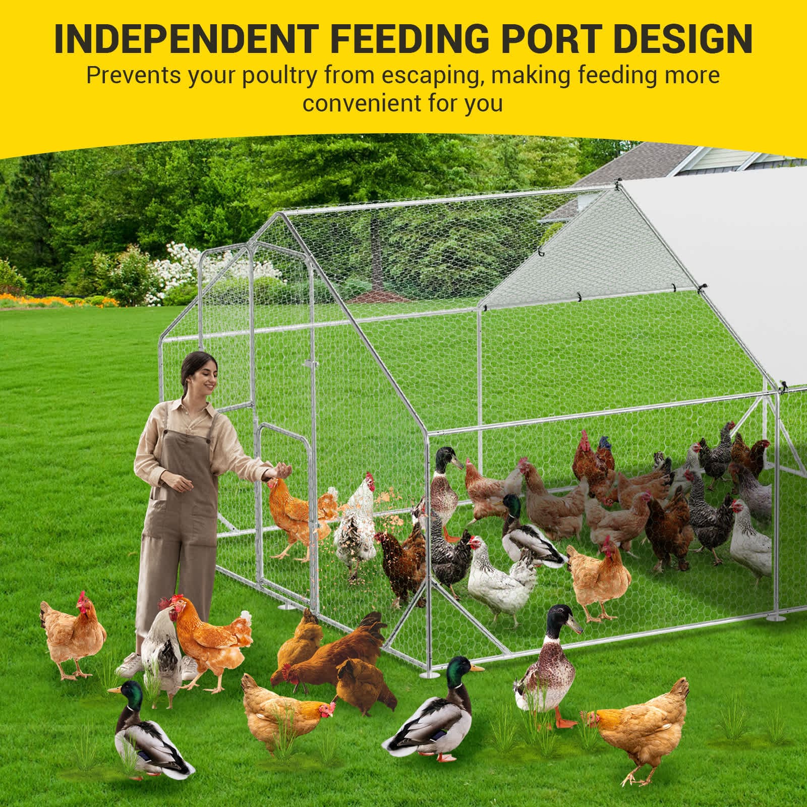Qeetex 9.8X13.1X6.6ft Large Metal Chicken Coop Walk-in Poultry Cage ...