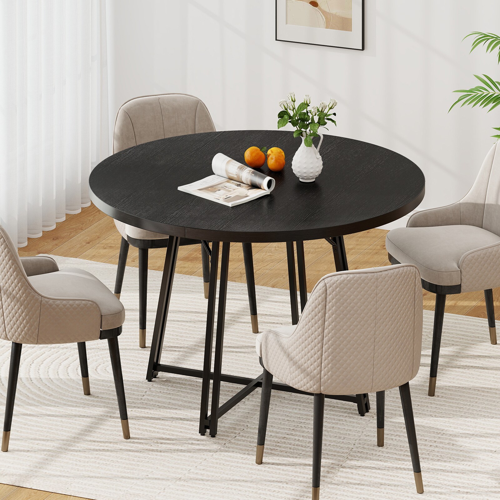 Slickblue Round Kitchen Dining Table (47 in L x 30.5 in H) Industrial ...