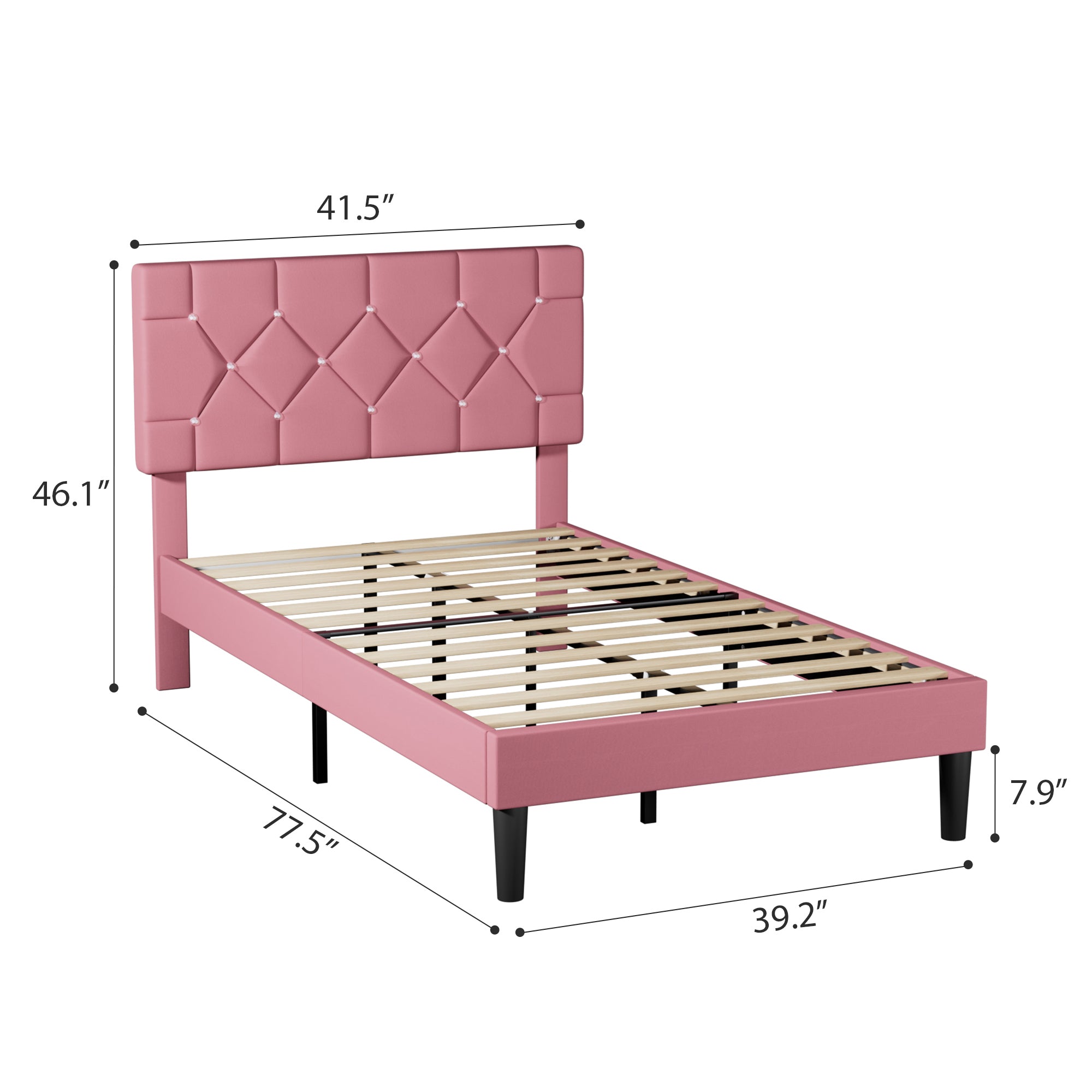 Vecelo Twin Size Upholstered Bed Frame with Adjustable Button Tufted ...