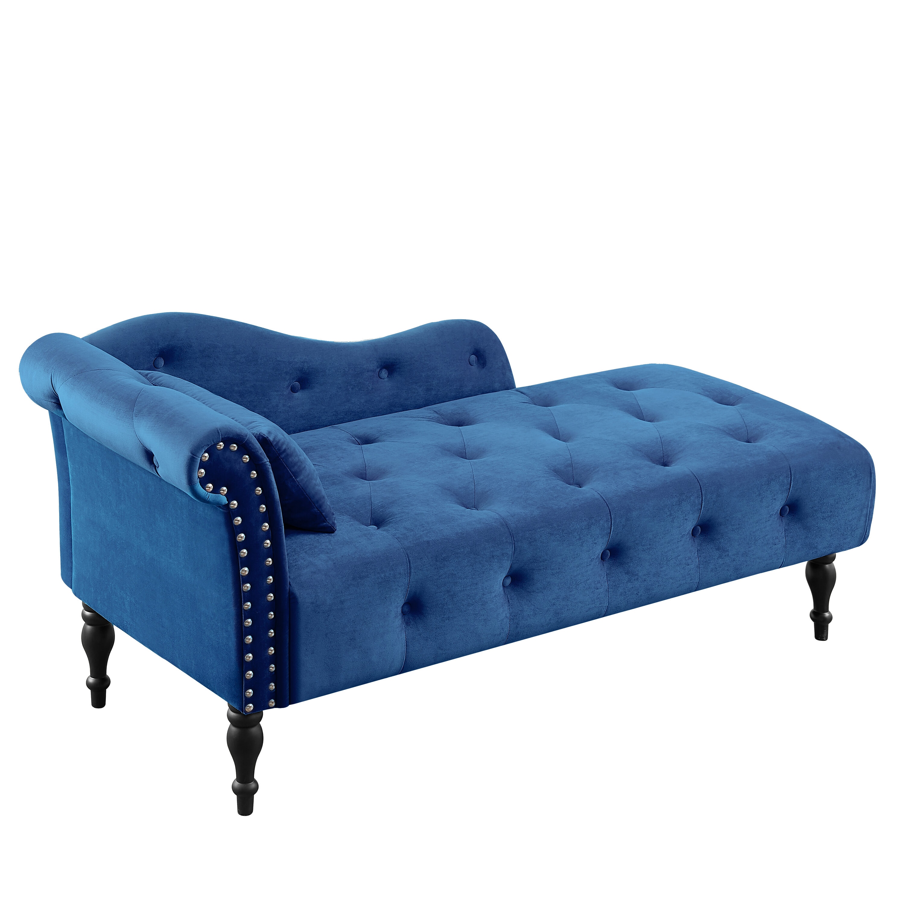 LOVMOR 60.60inch Tufted Sofa Velvet Blue Couch with Chaise Pillows for ...