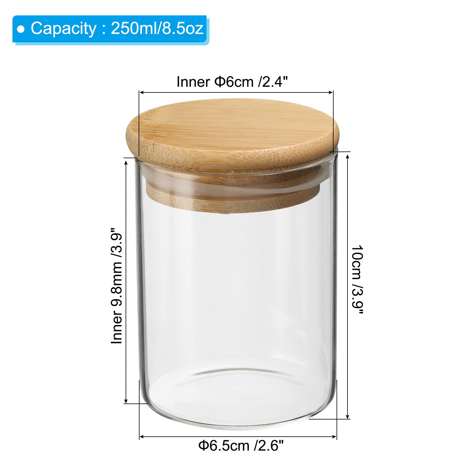 PATIKIL 8.5 OZ Glass Jar with Airtight Bamboo Lid 2pcs Glass Kitchen ...