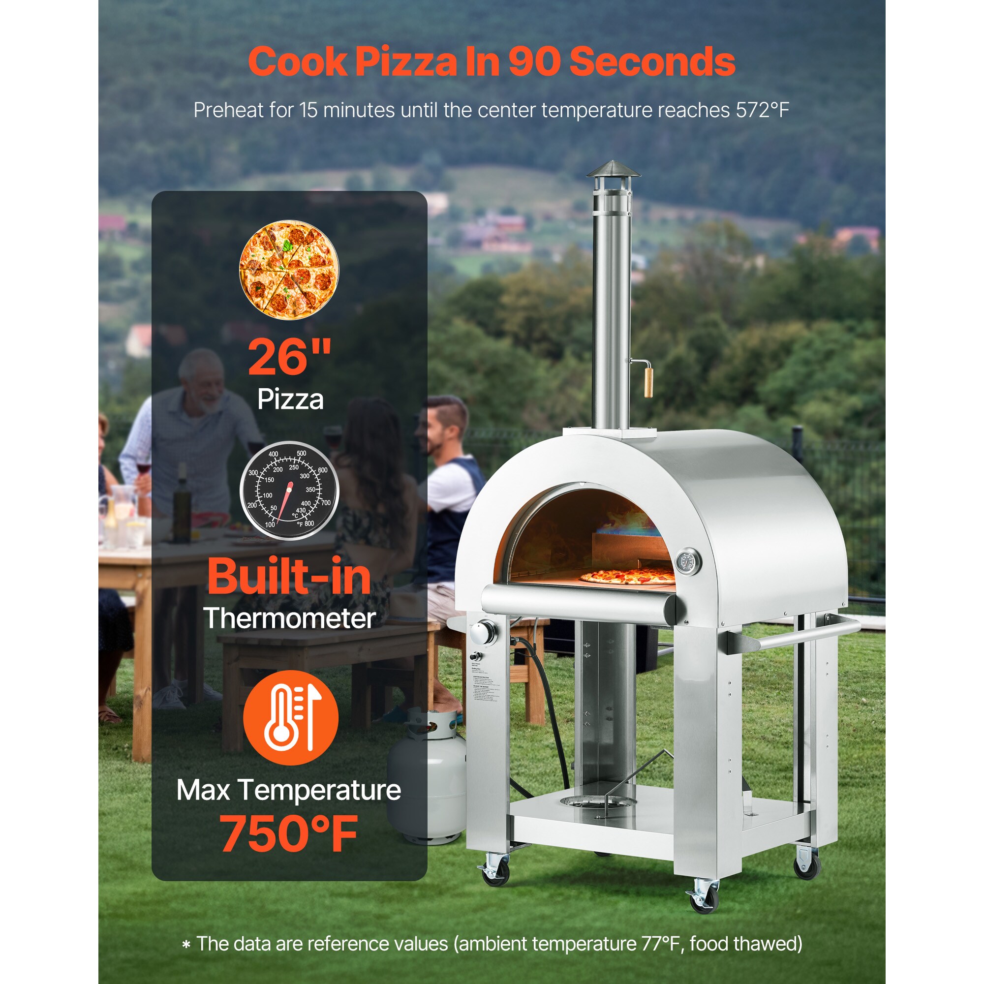 VEVOR Dual Fuel Pizza Oven Outdoor 26 in Portable Pizza Oven Pellet and ...