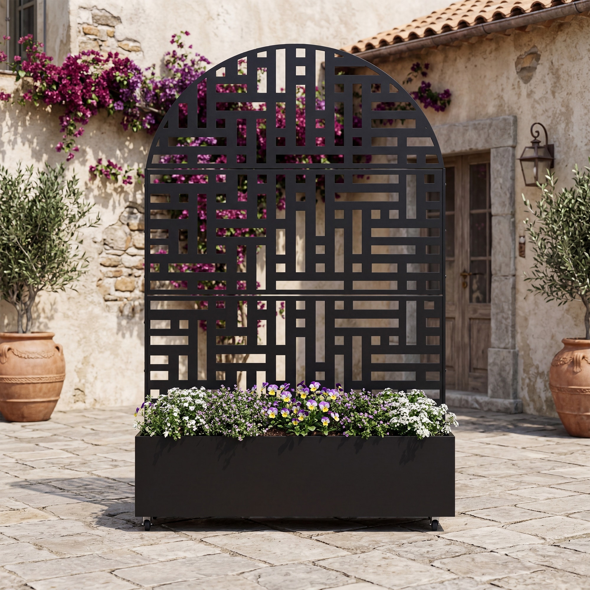 Dreamsidea Privacy screen with flower box and wheels galvanized steel ...