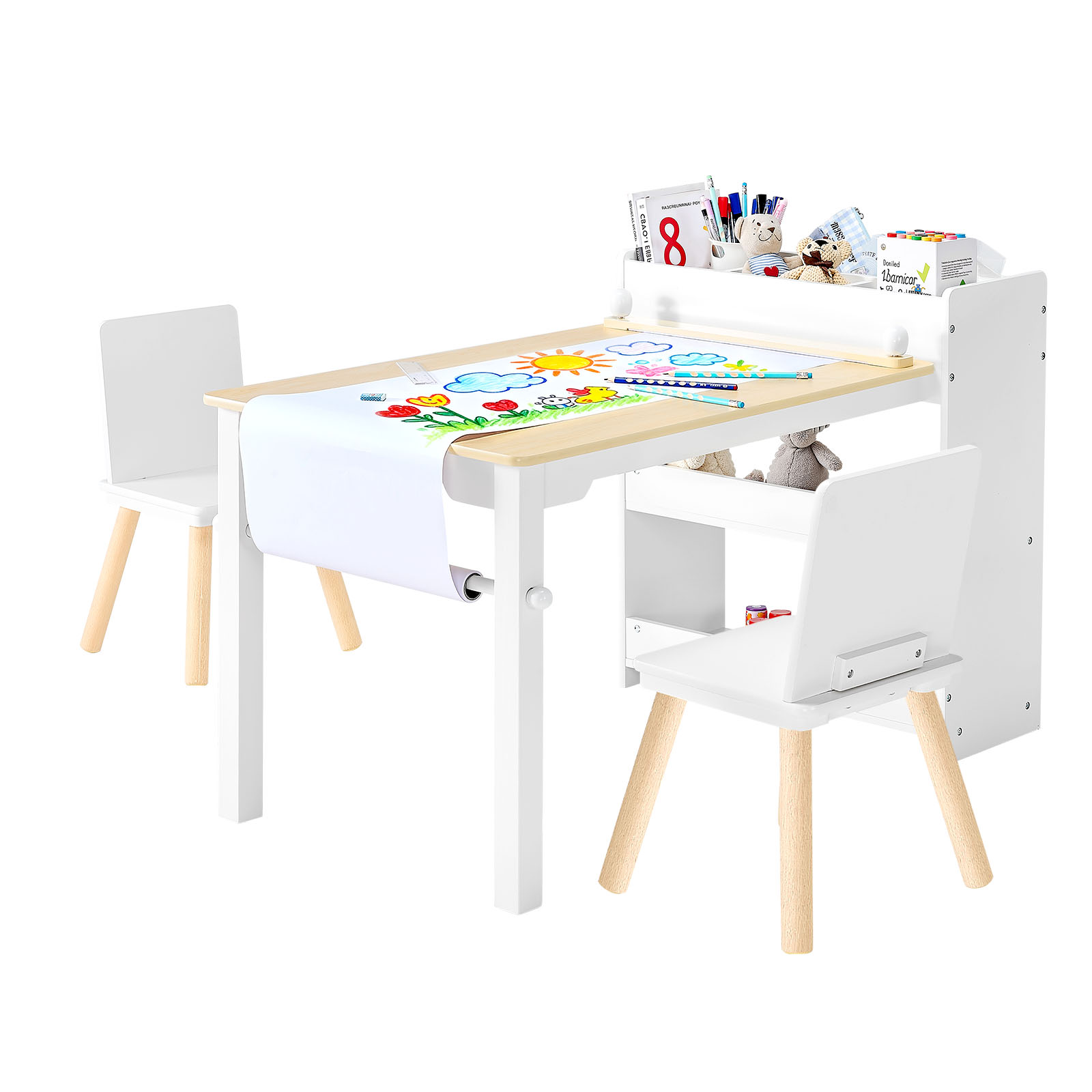 VEVOR Kids Art Table and Chair Set Toddler Craft Table with 3 Tiers ...