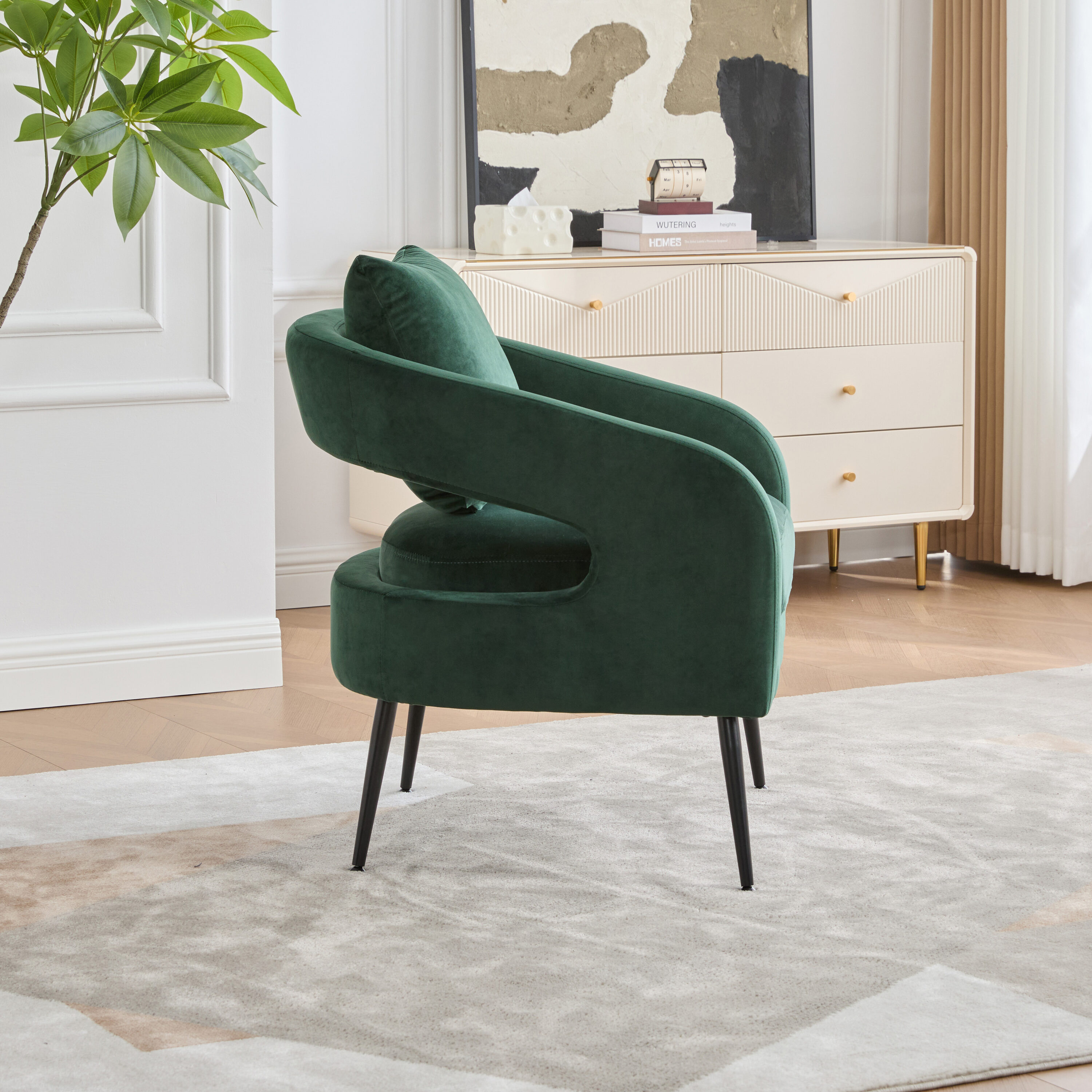 Aortzio 26.4-in W Modern GREEN Velvet Accent Armchair in the Chairs ...