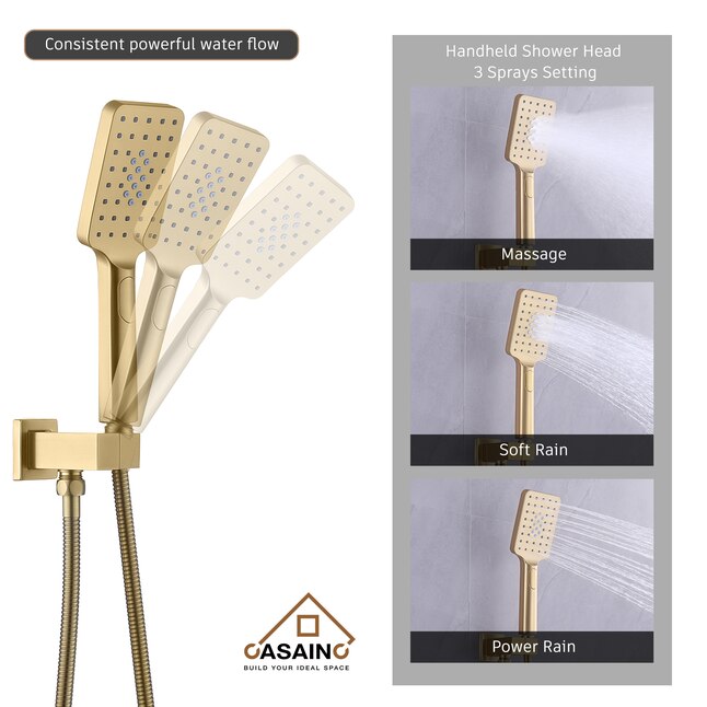 Casainc Shower System Brushed Gold Dual Head Built In Shower System