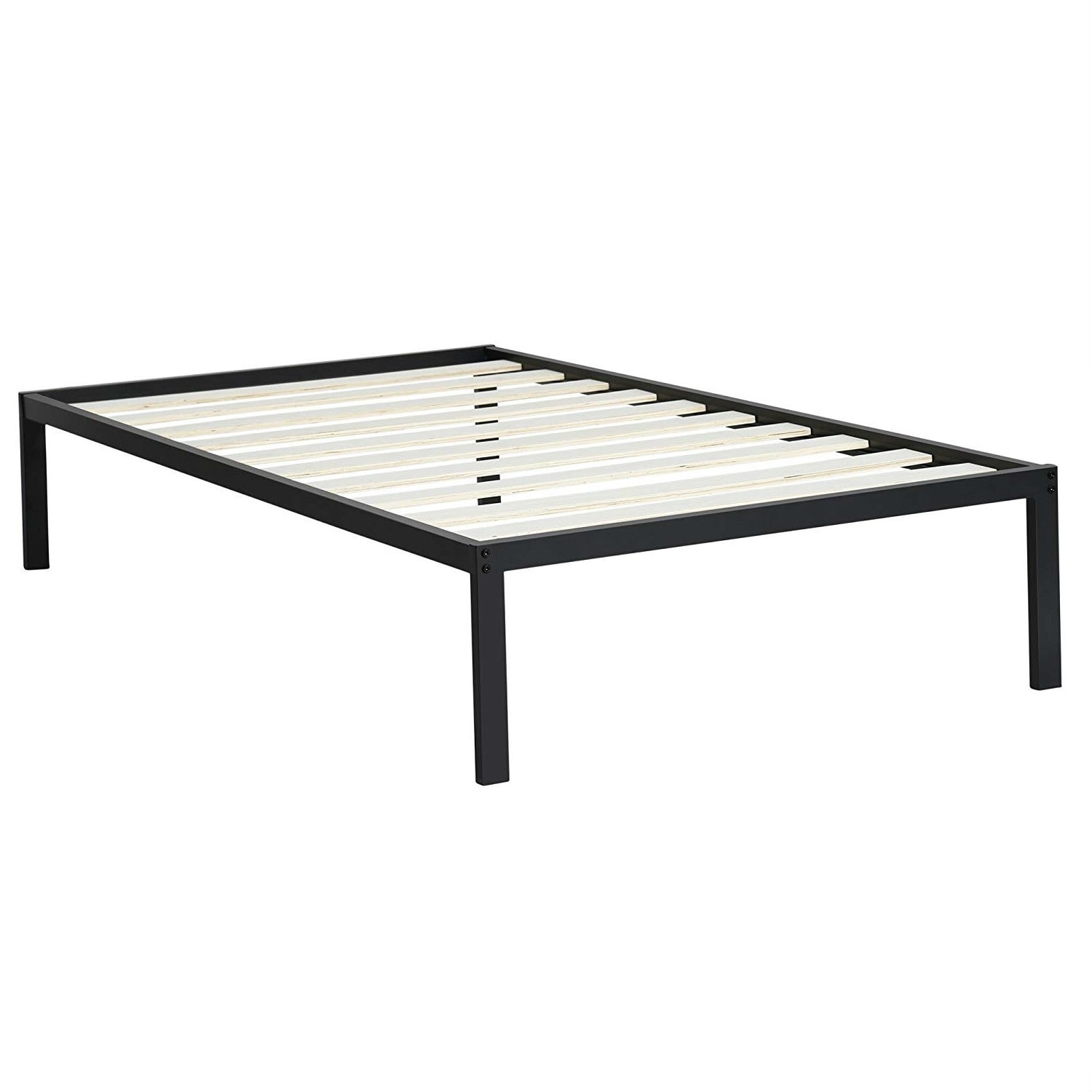 Slickblue Black Twin Sized Metal Platform Bed Frame with Wooden Slats ...