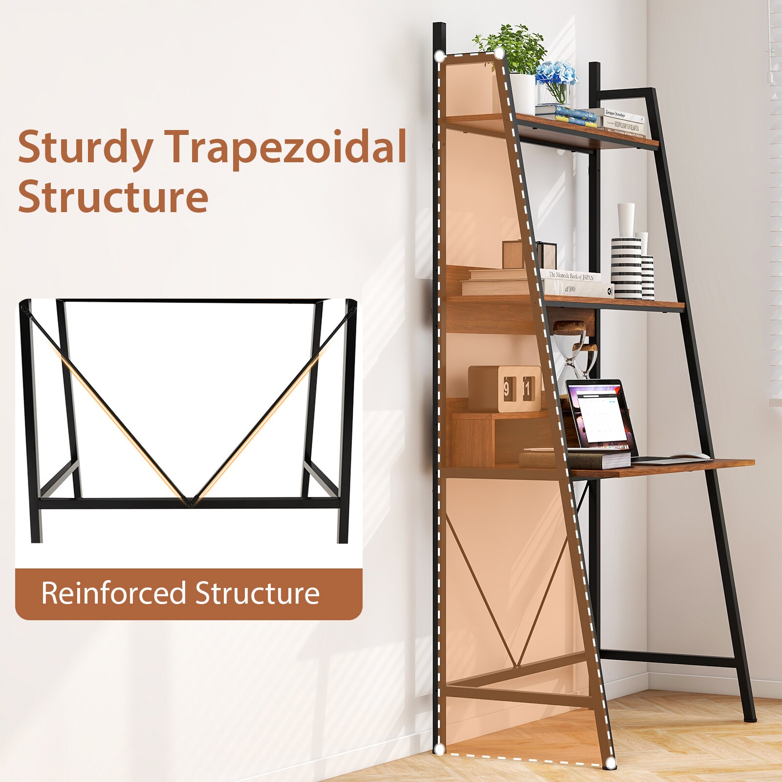 Slickblue Freestanding Ladder Desk with Shelves for Home Office Bedroom ...