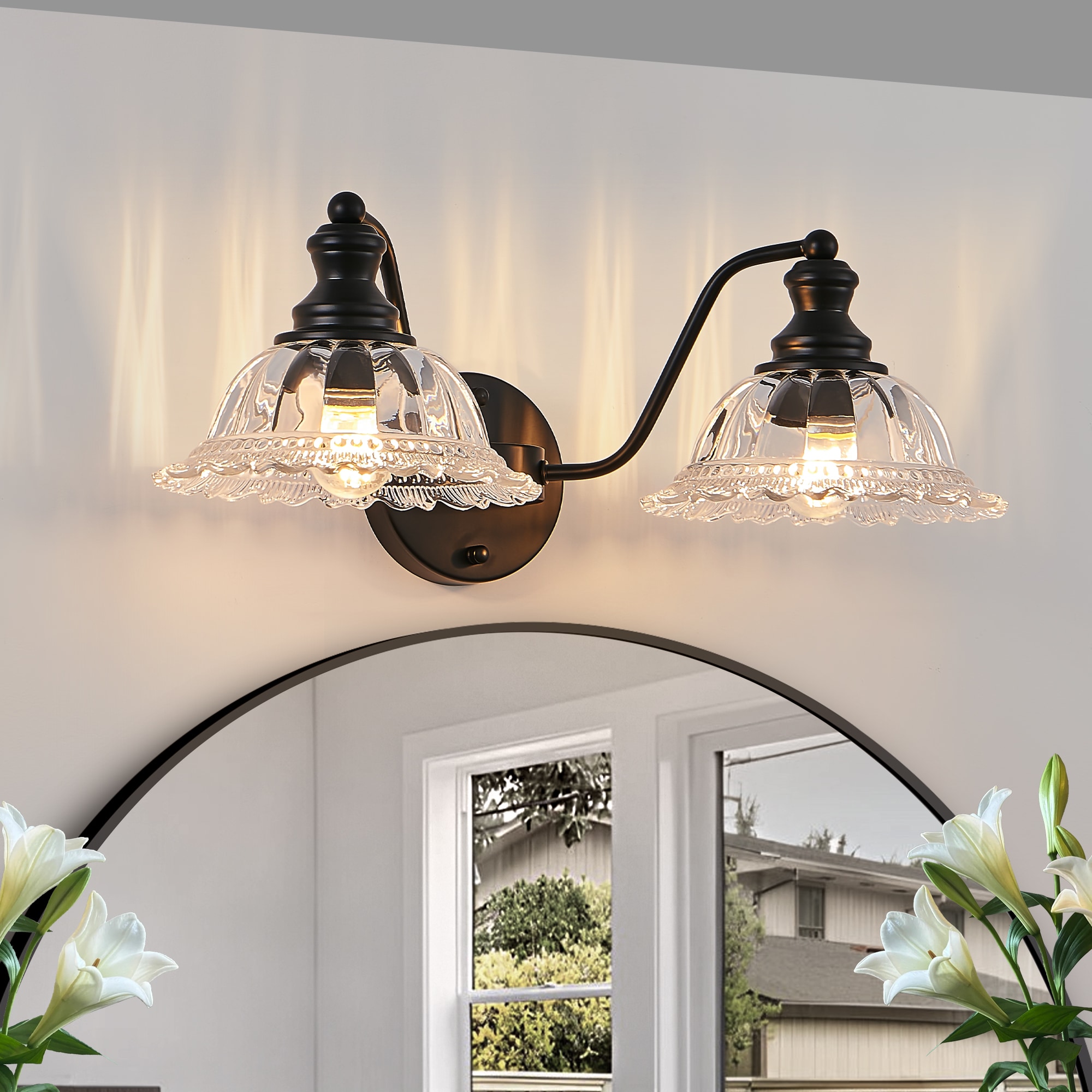 LOVMOR 20 Inch Vintage Bathroom Wall Sconce Elegant Black Metal and ...