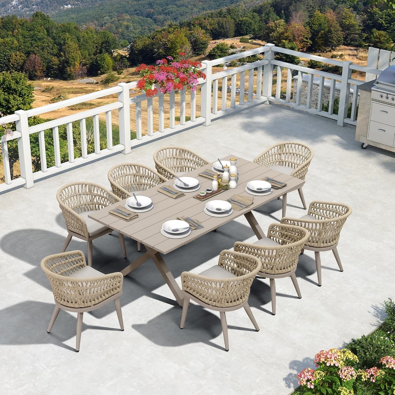 PURPLE LEAF Patio dining sets 9 -Piece Champagne Rattan Patio Dining ...