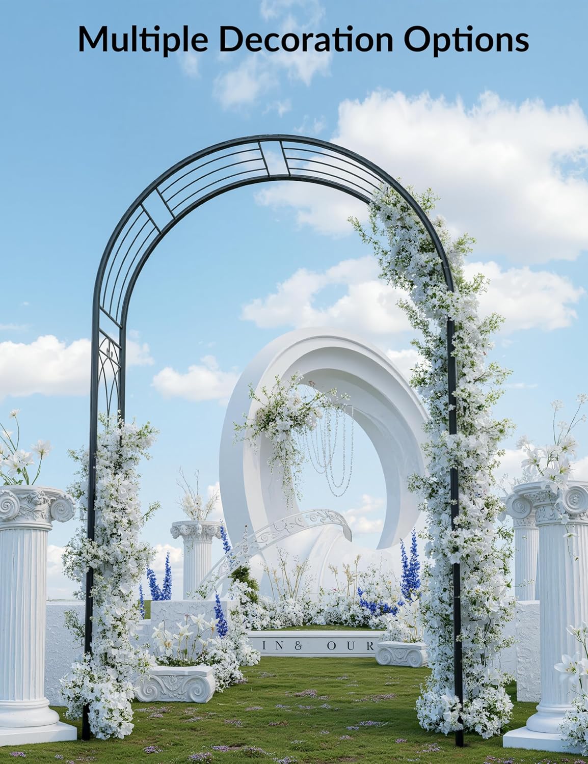 Qeetex 8FT Garden Arch Arbor with Ground Stakes Black for Climbing ...