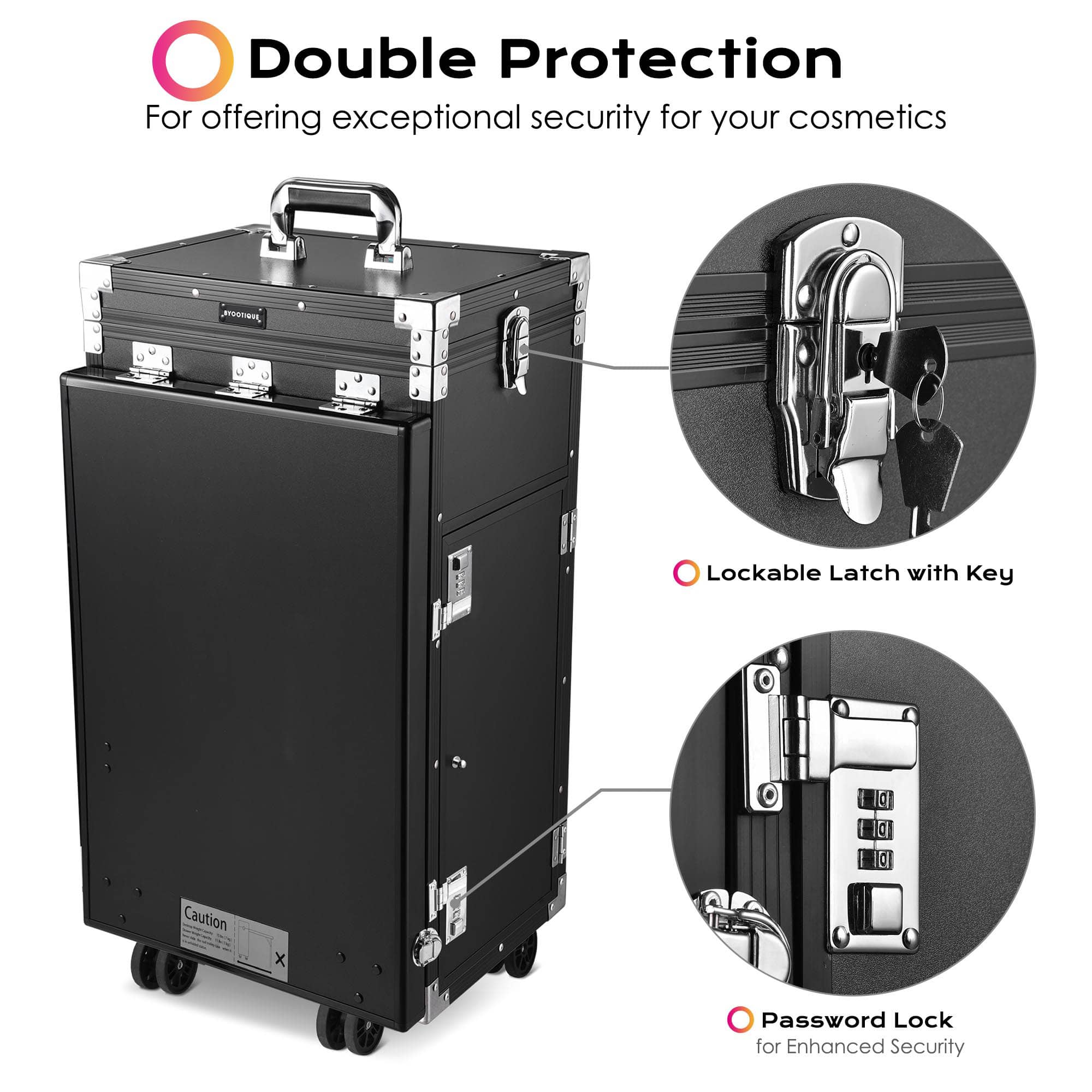 Yescom Byootique Aluminum Rolling Makeup Train Case with Table Salon ...