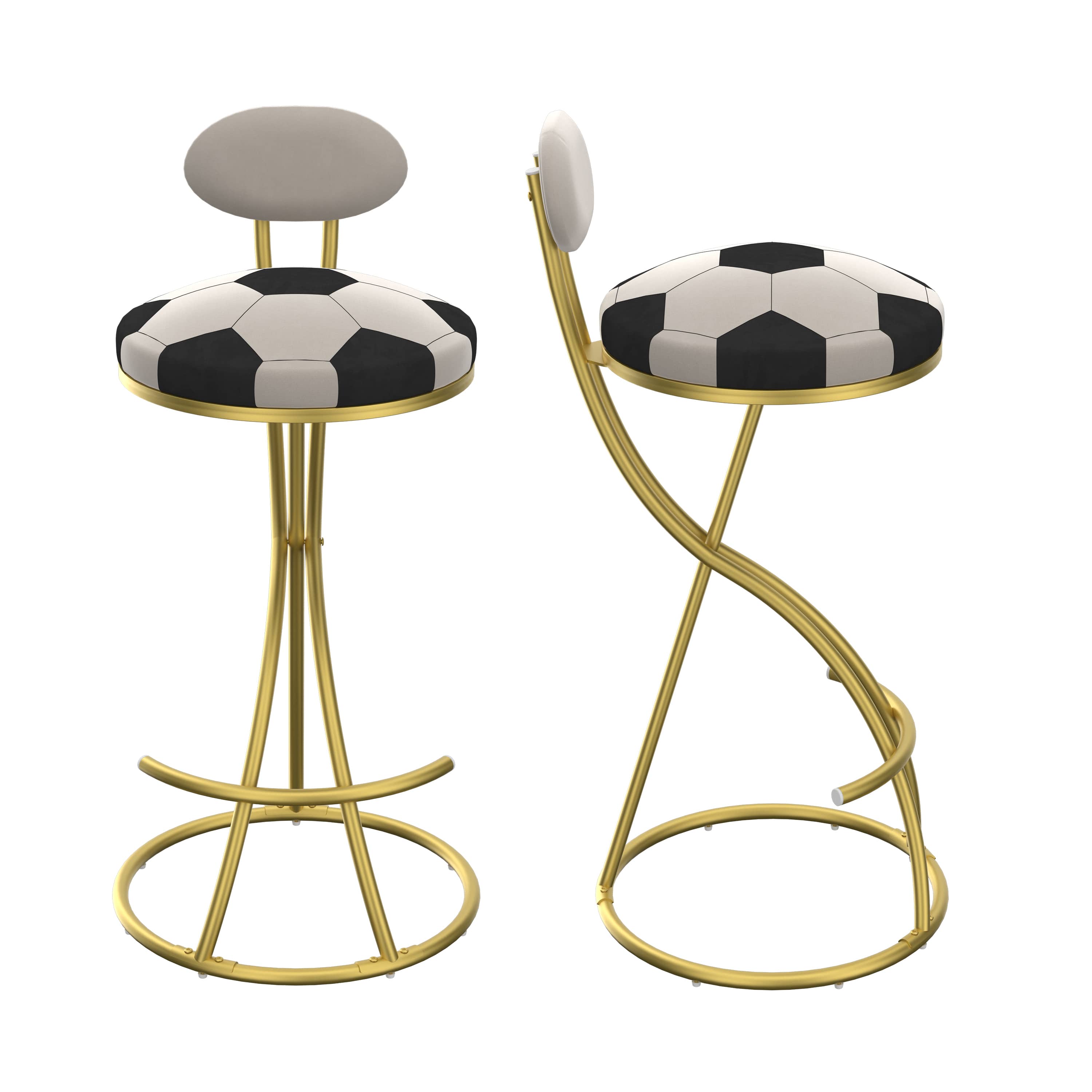 Vynxaria Gold Creamy White Velvet Football Print S-Shape Bar Stool Set ...