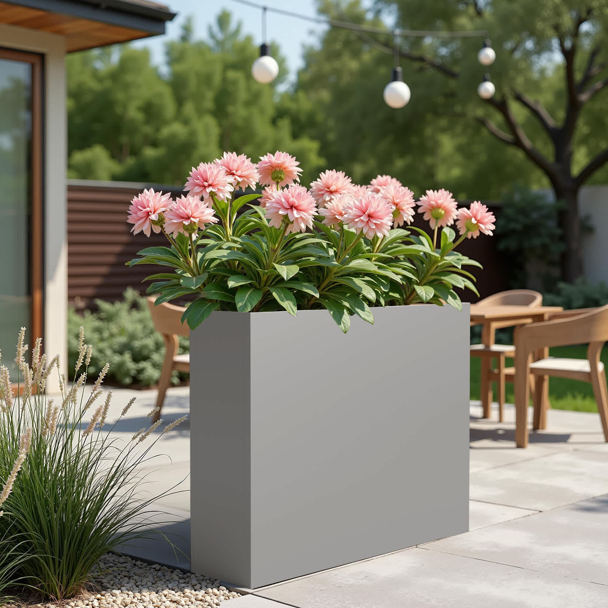 Misty Moon 30x12x24 Inches Grey Galvanized Steel Metallic Heavy Planter ...