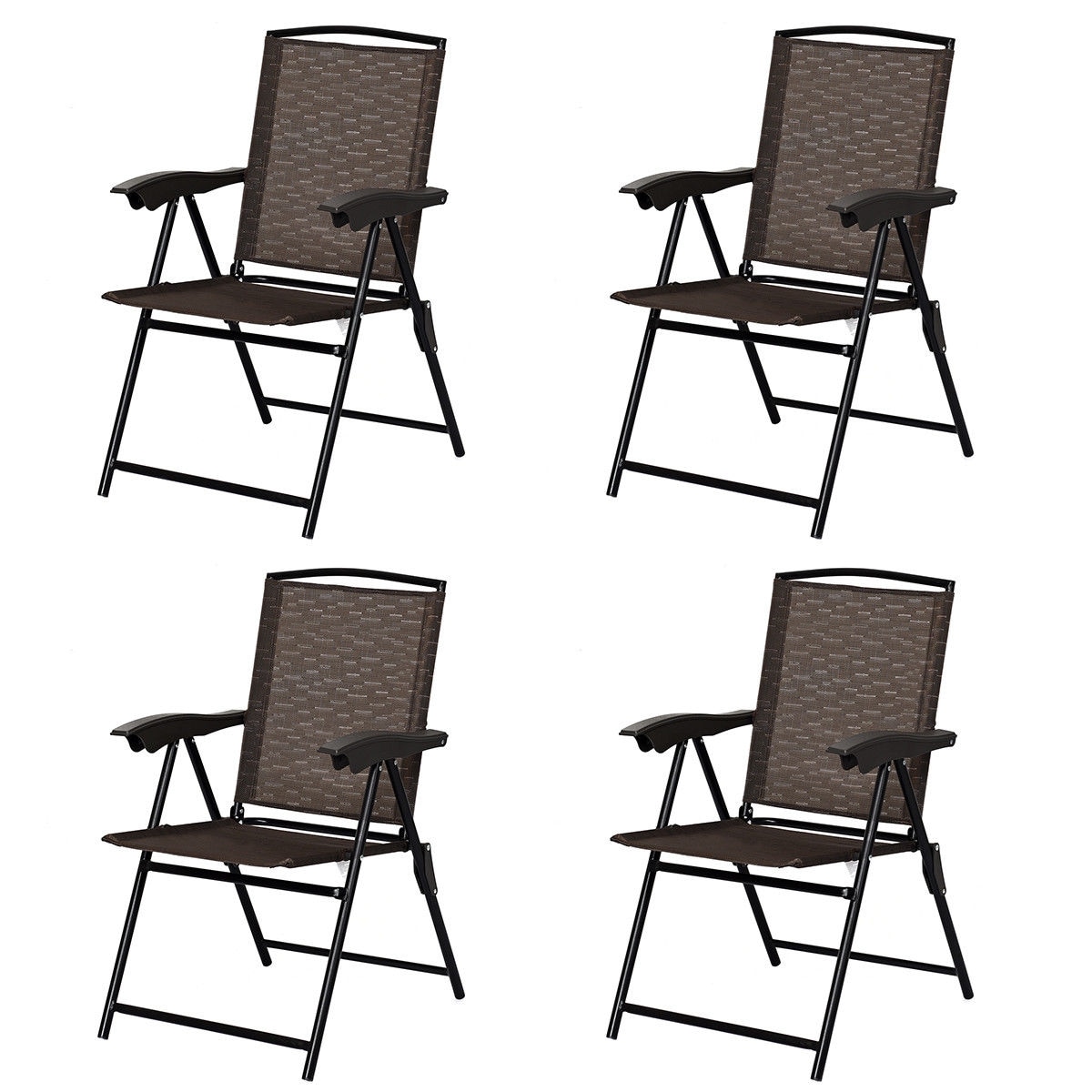 Costway 4PCS Folding Sling Chairs Steel Armrest Patio Garden Camping W ...