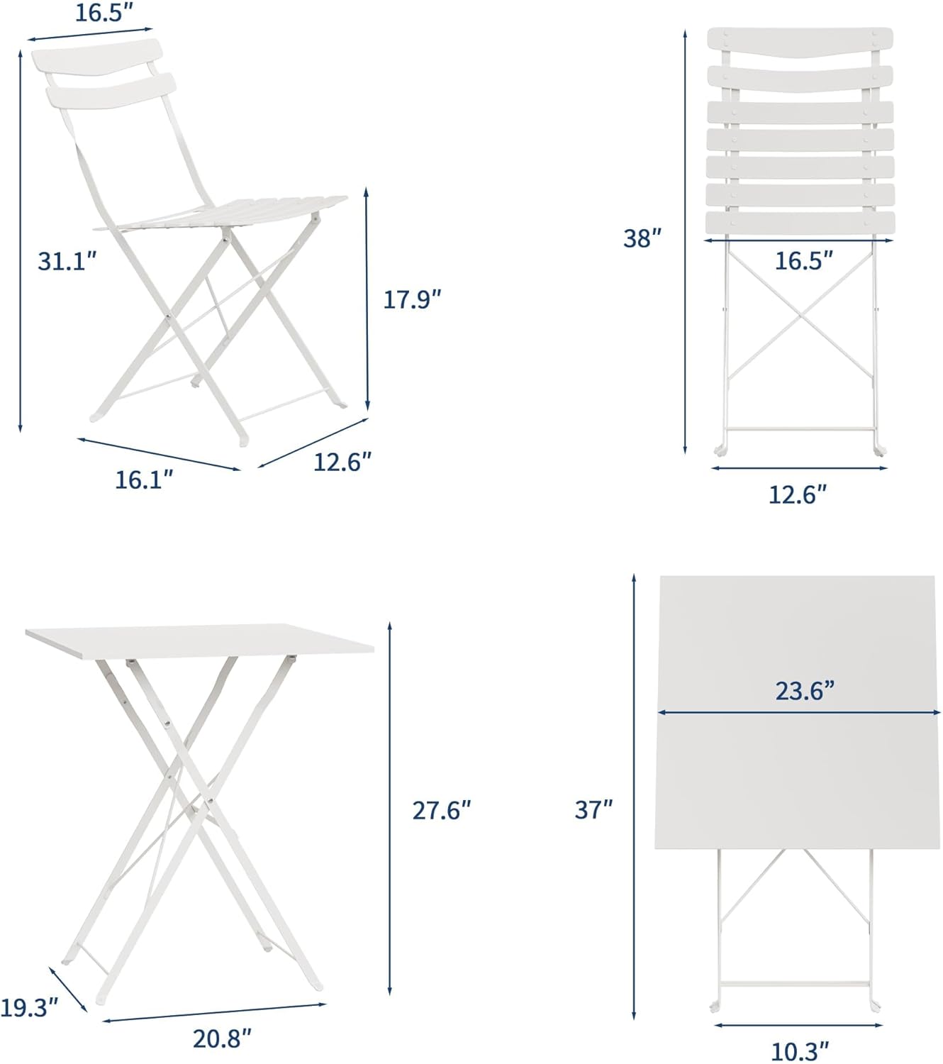 GAOMON 3-Piece Outdoor Square Patio Bistro Set- Sturdy Iron Frame Table ...