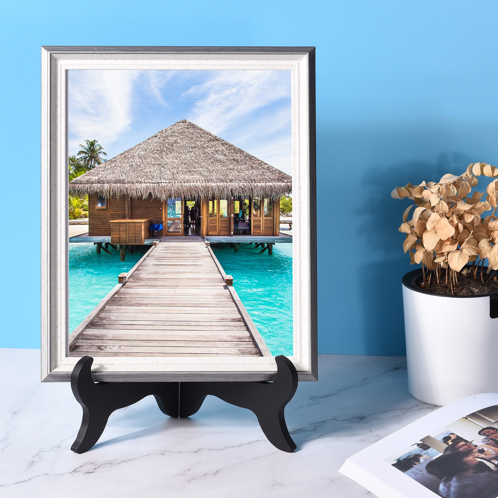 Unique Bargains 1pc 10 Inch Easel Plate Holder Wooden Folding Display ...