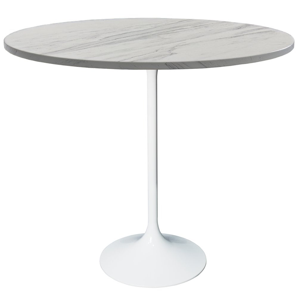 Leisuremod Bar Height Table White Base with 48 Round Marbleized White ...