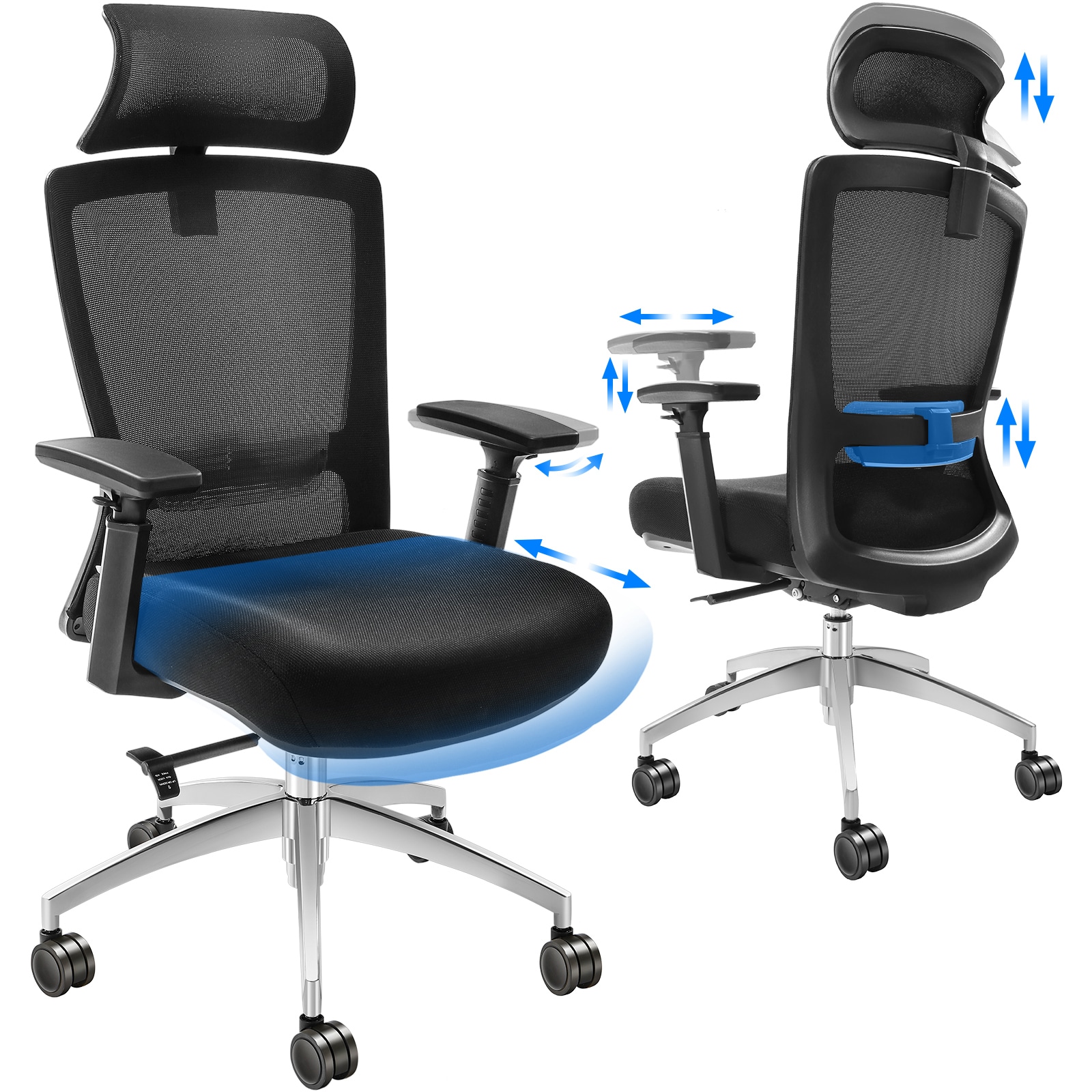 VEVOR Ergonomic Office Chair with Slide Seat Desk Chair with Mesh Seat ...