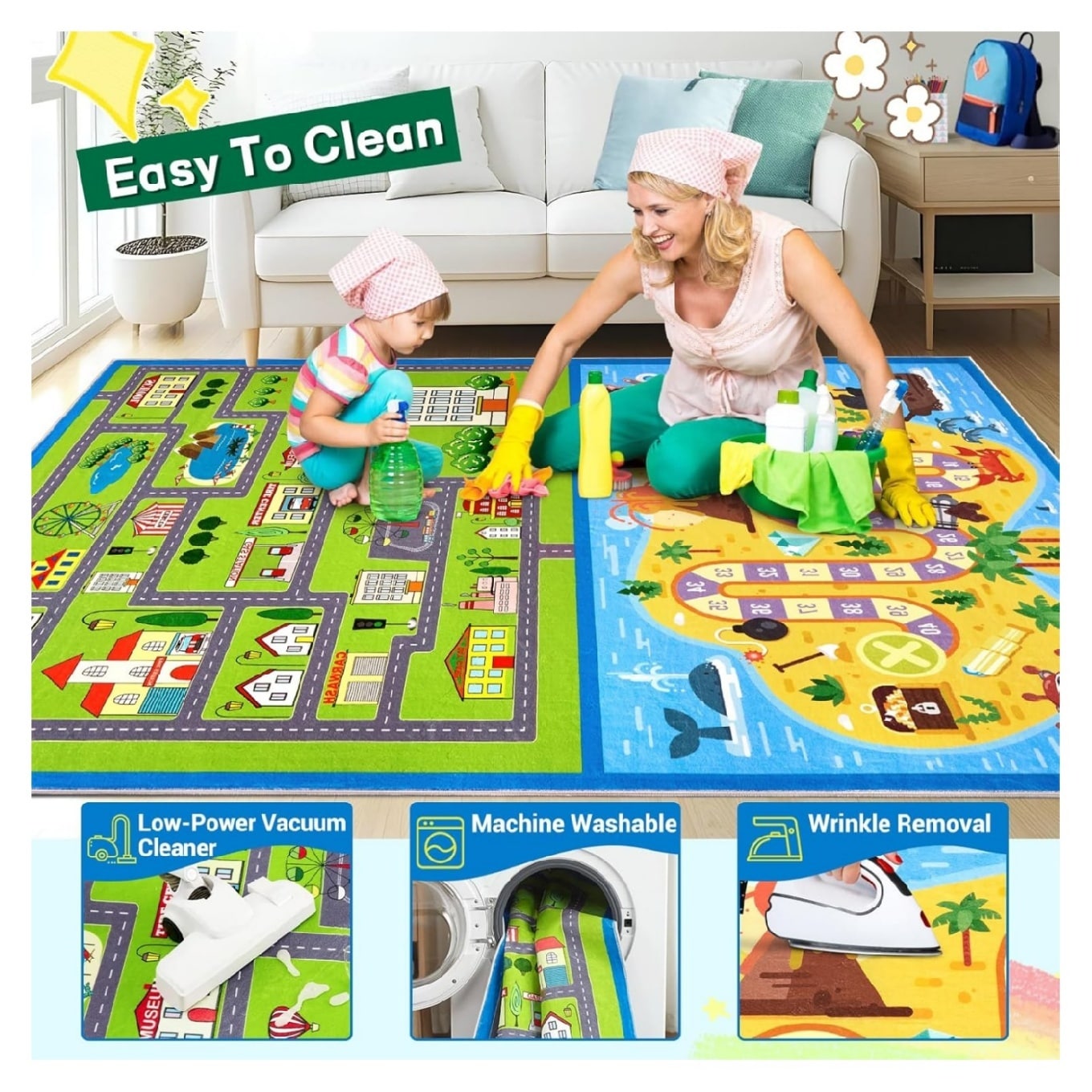 Garvee 5x7 ft Kids Playroom Rug Washable Road Mat for Kids Room Non ...