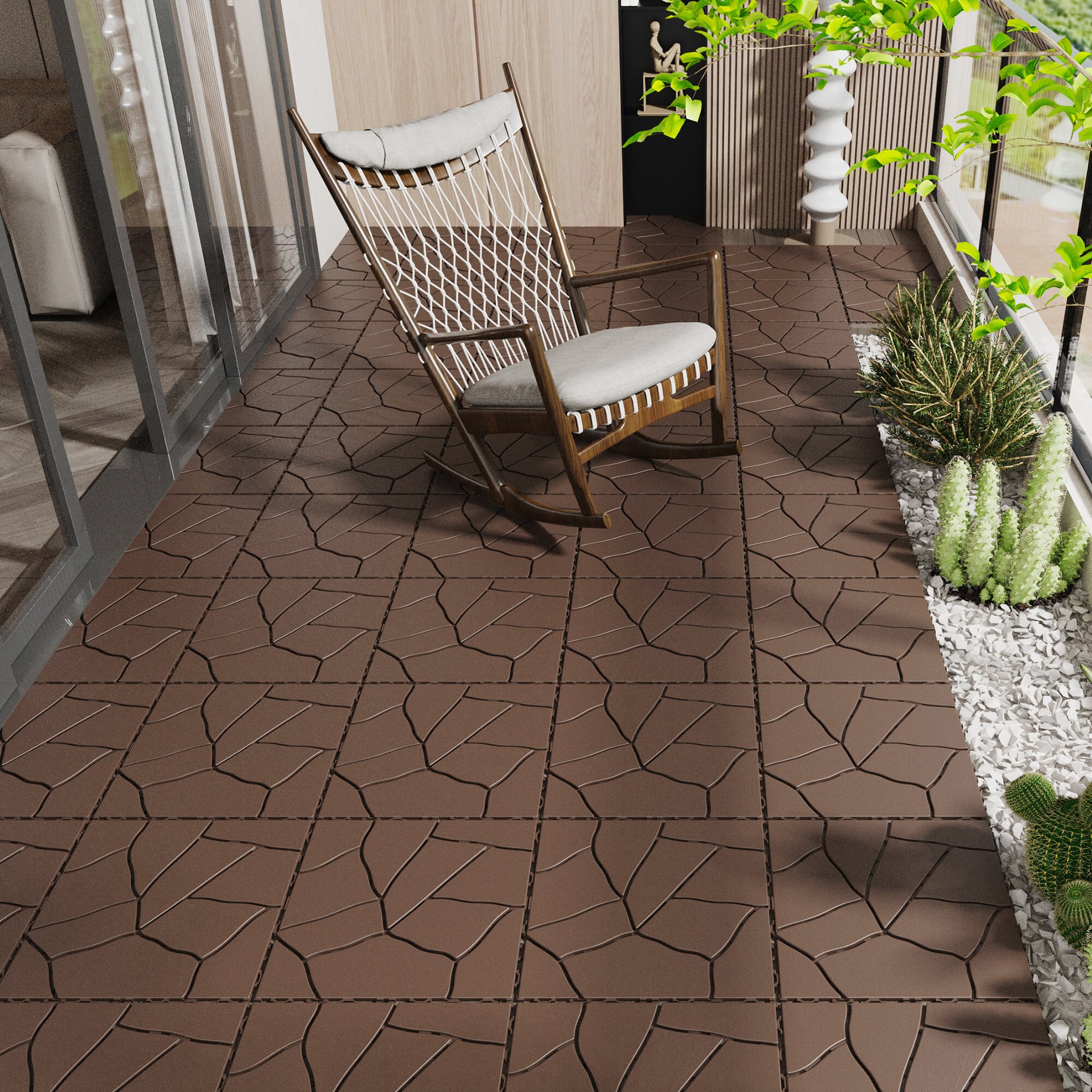 Bybafun 12-in x 12-in 44-Pack Brown Prefinished PVC Deck Tile (44-sq ft ...