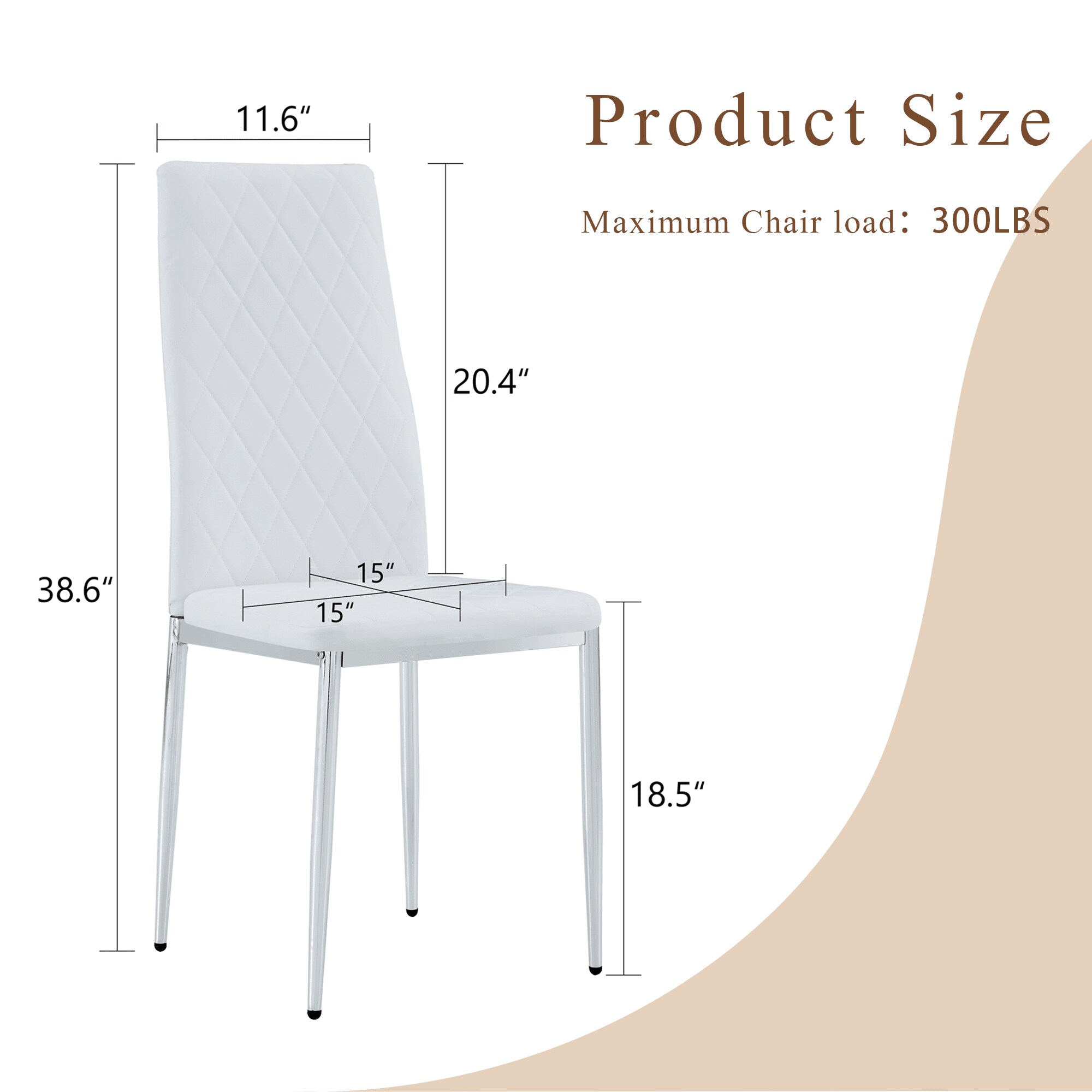 Vynxaria Set of 6 Modern Dining Chairs White PU Material Seat Silver ...