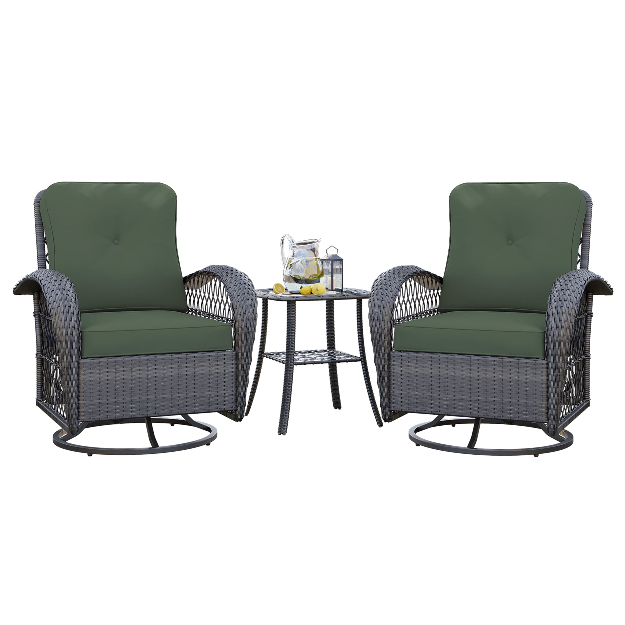 UPHA 3-piece wicker swivel chairs with cushions Set of 2 Wicker Brown ...
