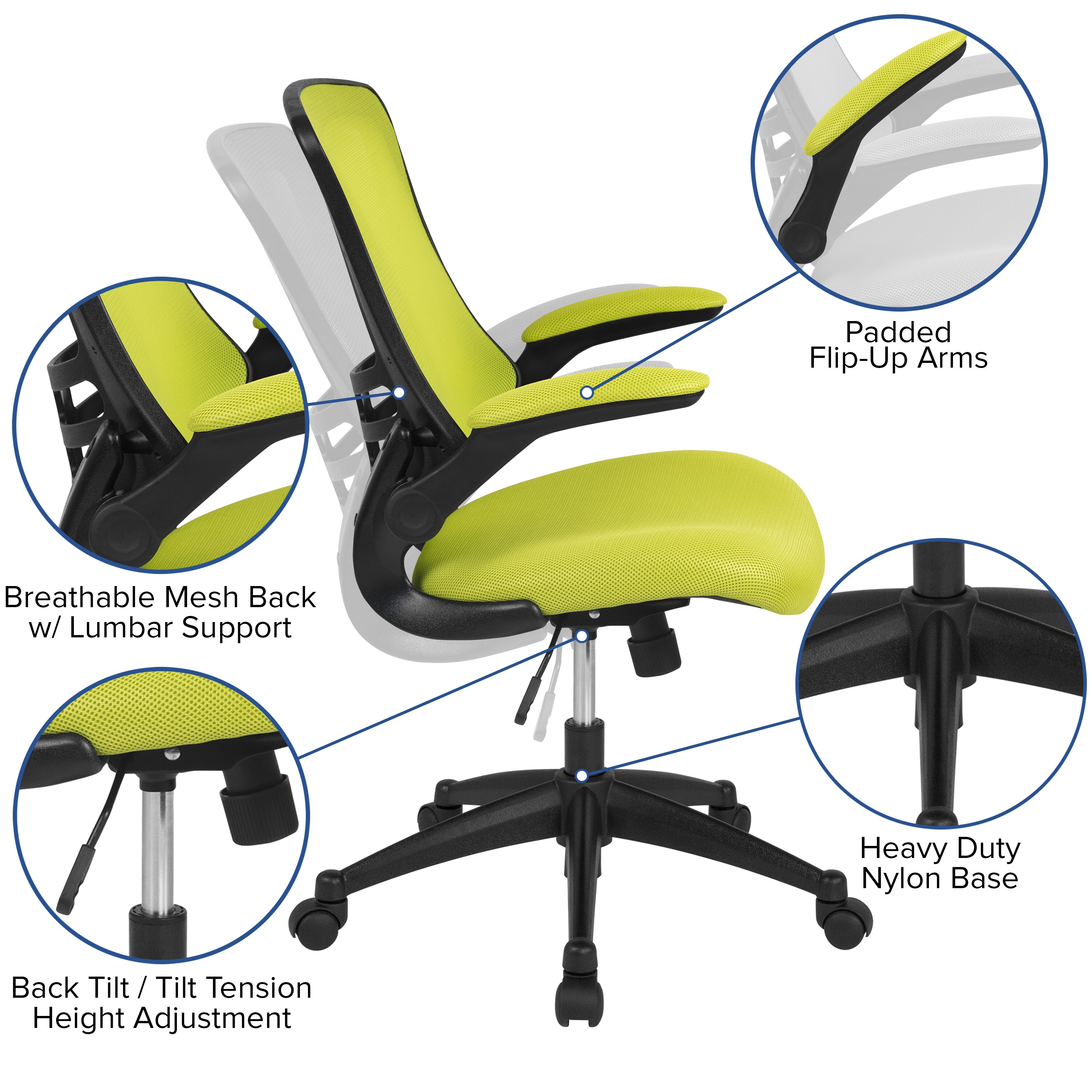 Emma + Oliver Mid-Back Green Mesh Swivel Ergonomic Task Office Desk ...