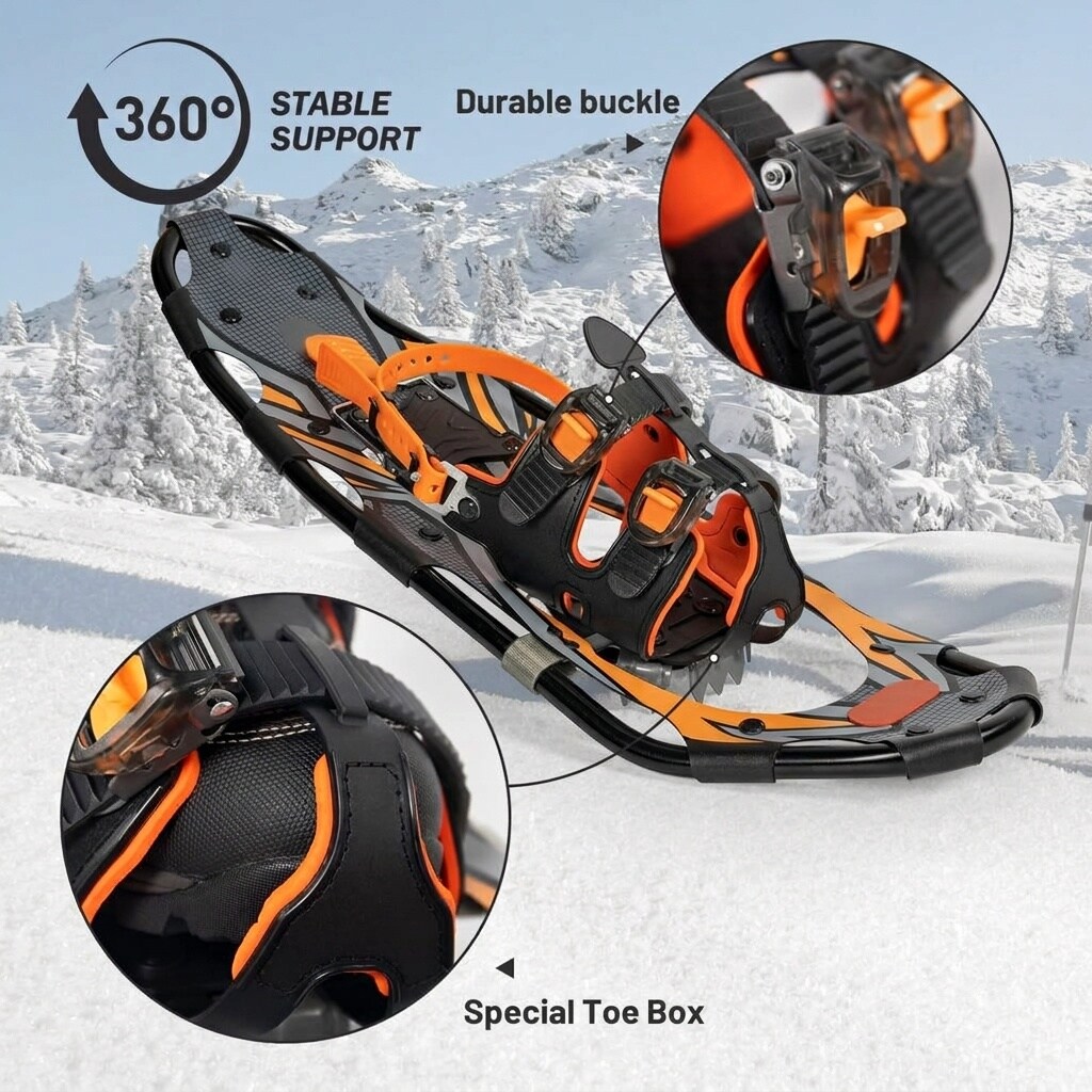 Adrinfly Lightweight Snowshoes Set with Toe Box EVA Padded Ratchet ...